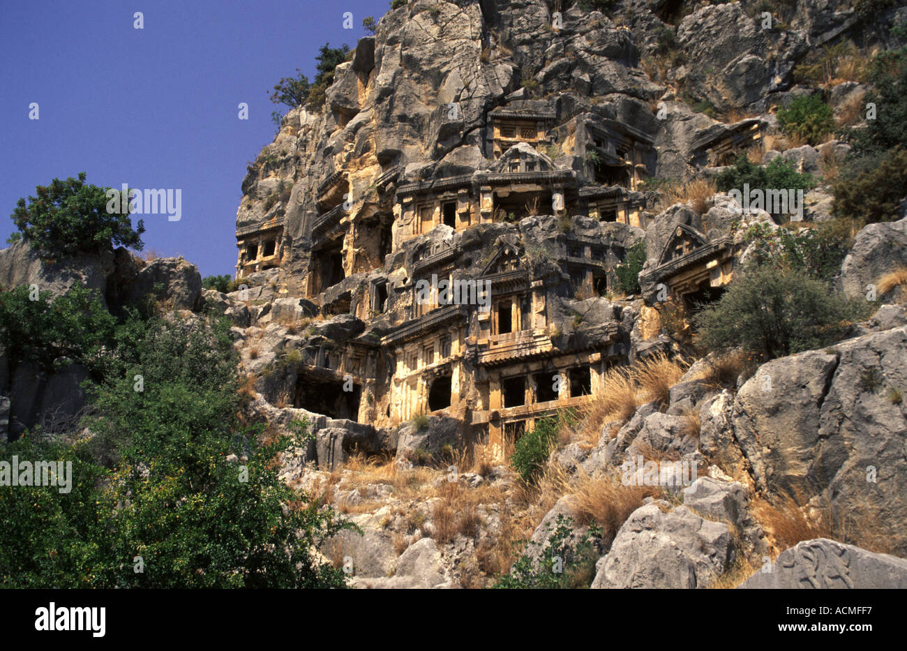 Lycian tombs in the rock face at Myra Turkey Stock Photo - Alamy