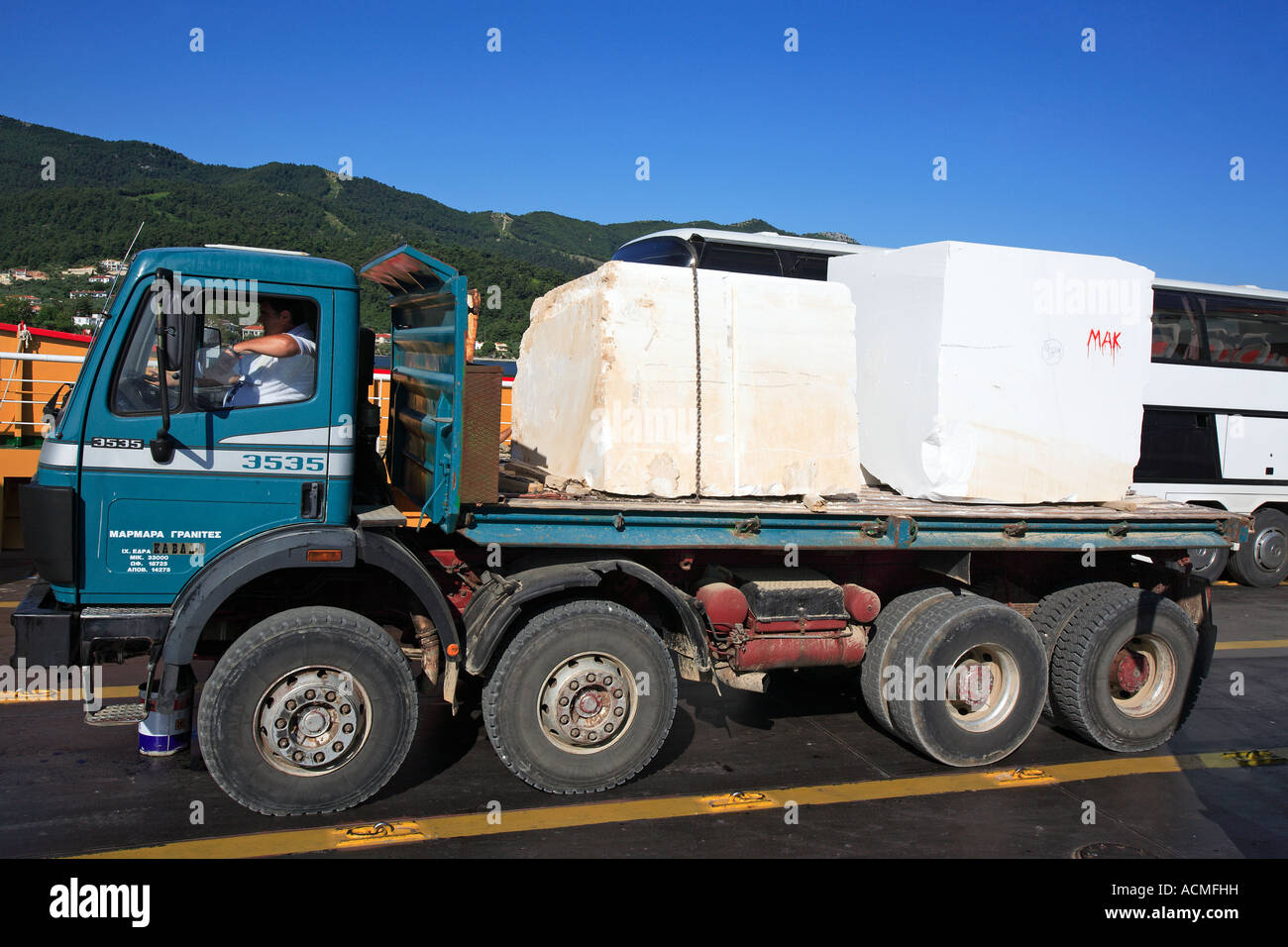 GREECE NORTH EAST AEGEAN ISLANDS THASSOS A TRUCK LOADED WITH A WHITE ...