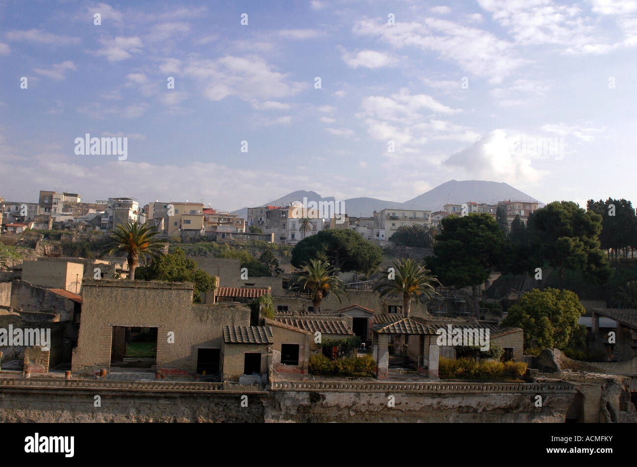 The archaeological site of Herculaneum with Mt Vesuvius in the ...