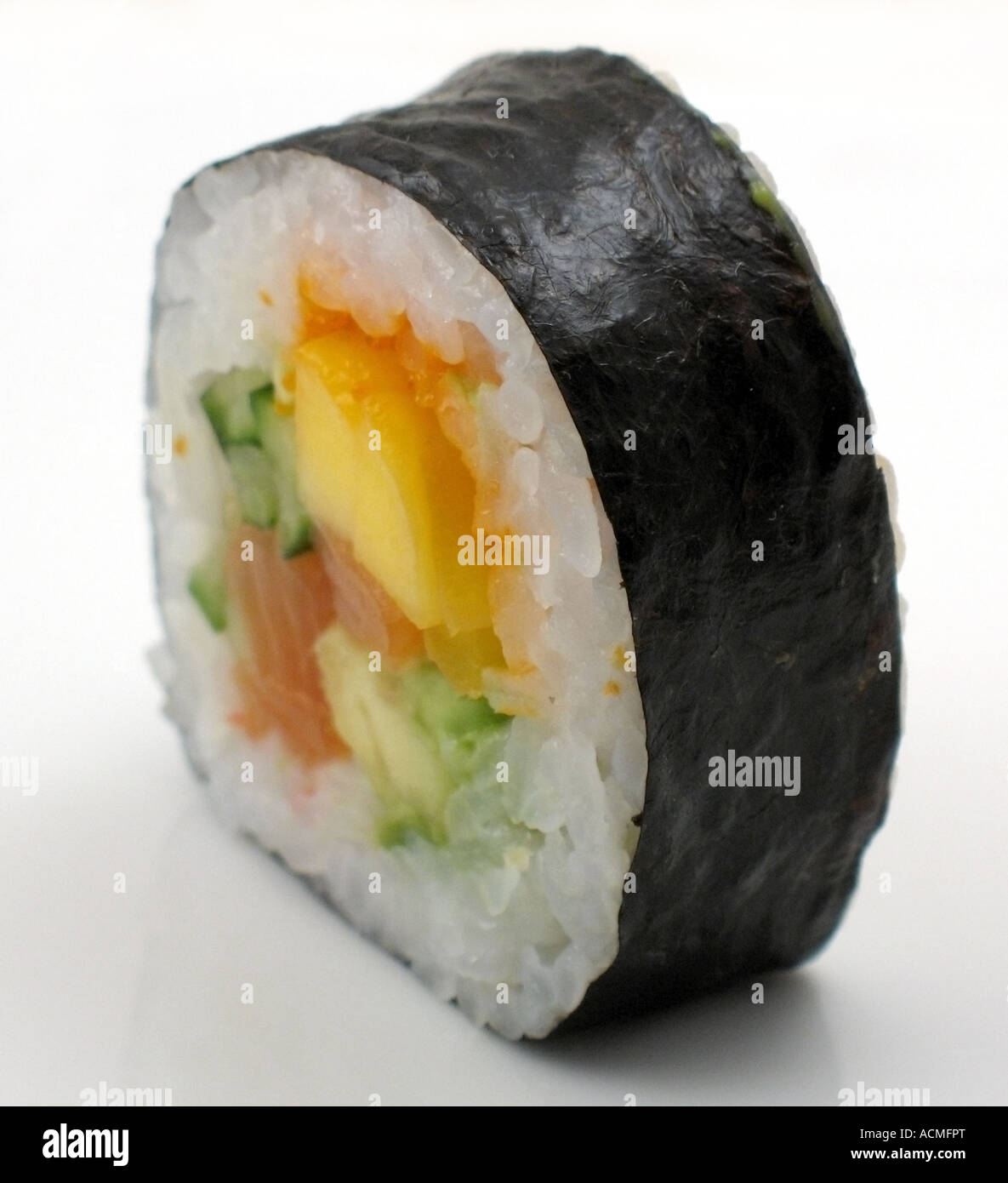 Slice of sushi roll on white Stock Photo - Alamy