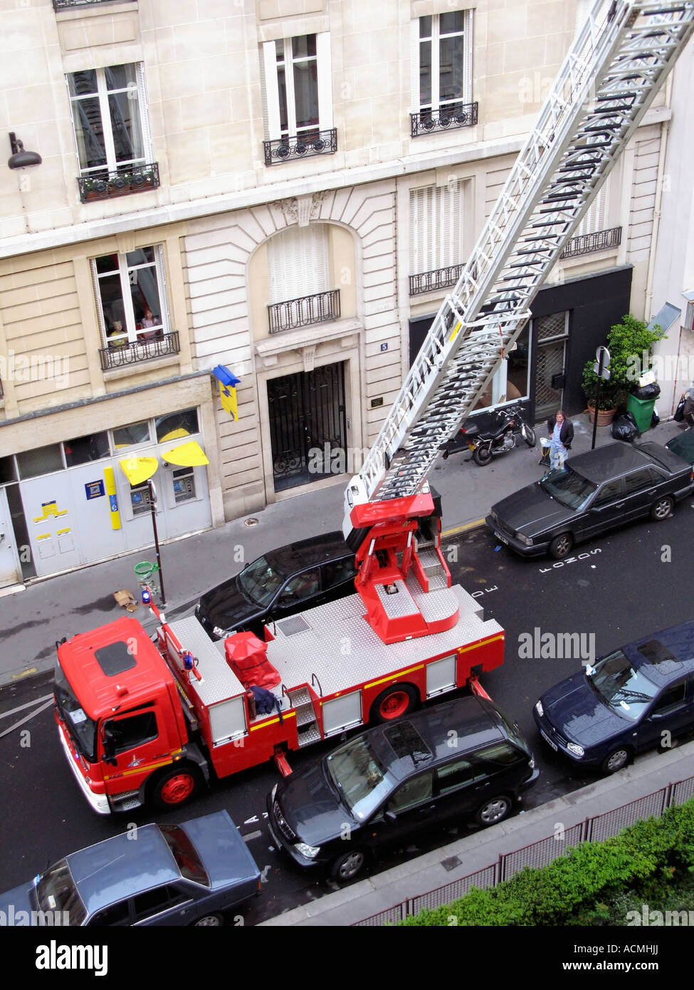 Fireman in Paris France Big ladder Stock Photo - Alamy