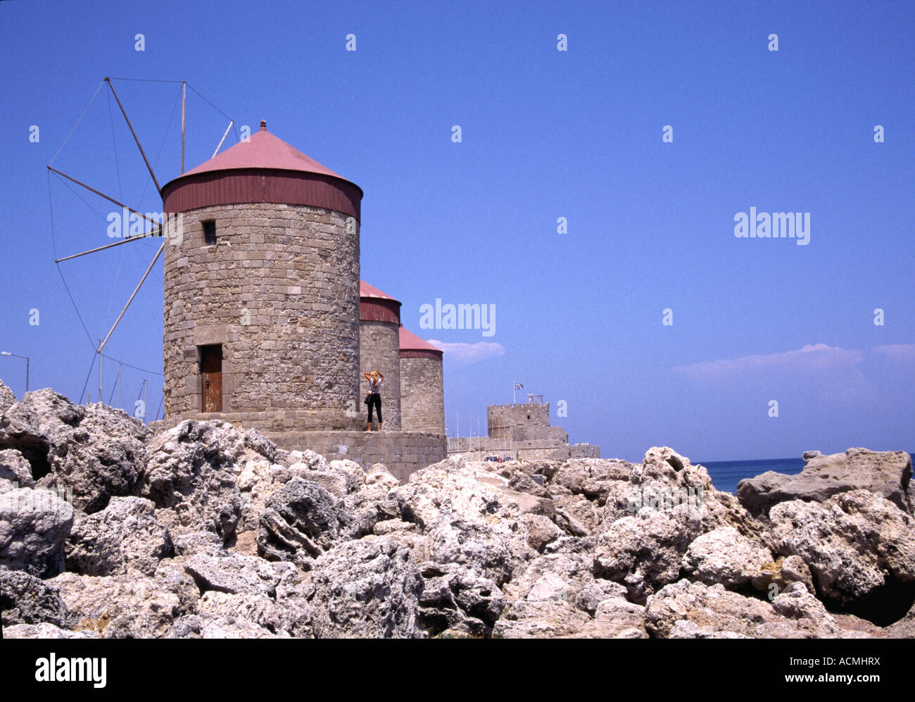 Windmills at Rhodes City Stock Photo - Alamy
