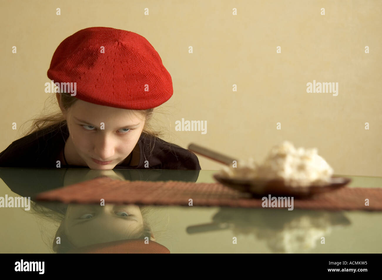 Girl not interested in food Stock Photo - Alamy