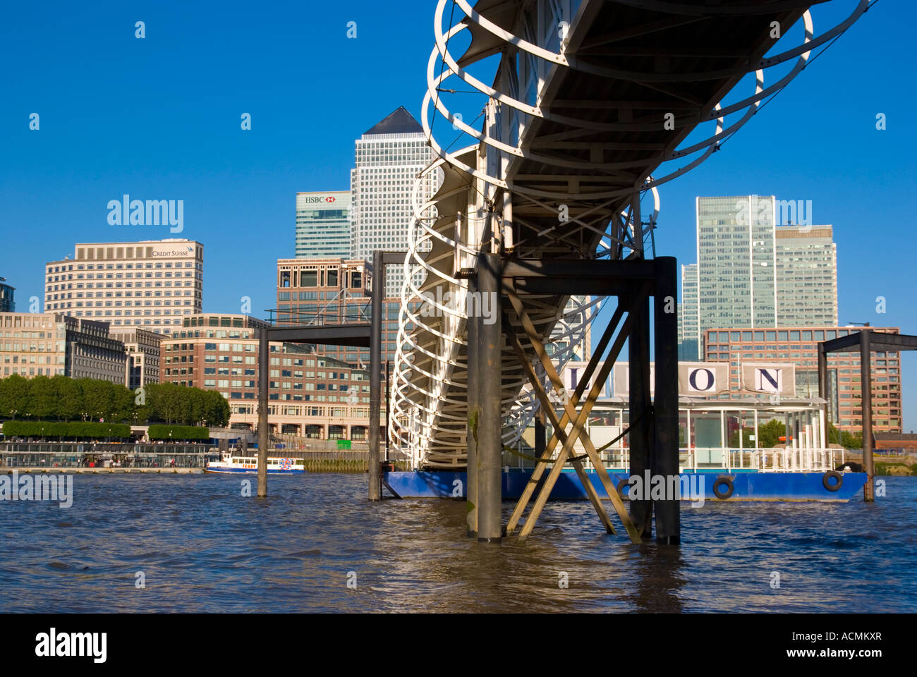 UK england london canary wharf offices hilton hotel ferry pier Stock ...