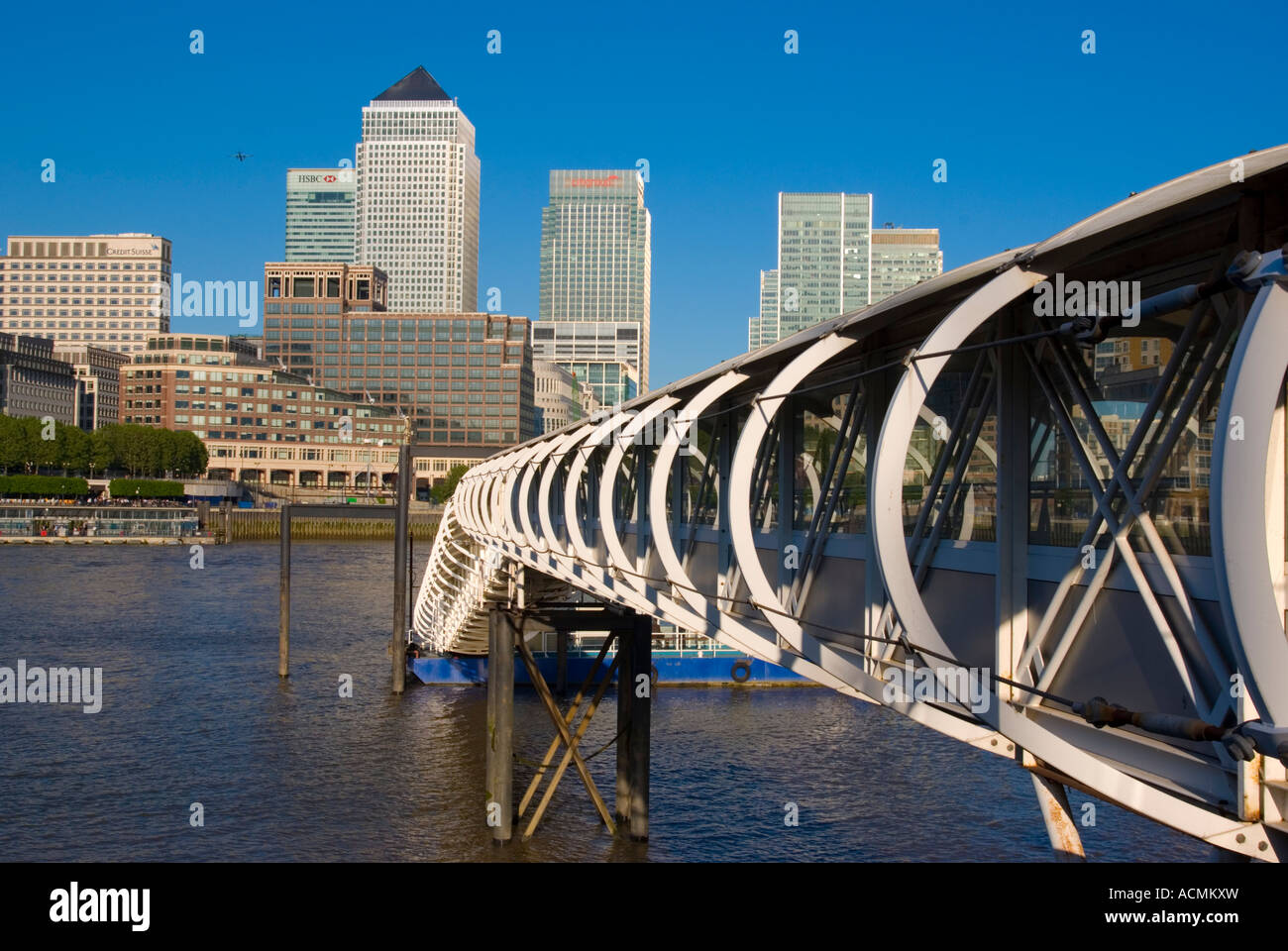 UK england london canary wharf offices hilton hotel ferry pier Stock ...