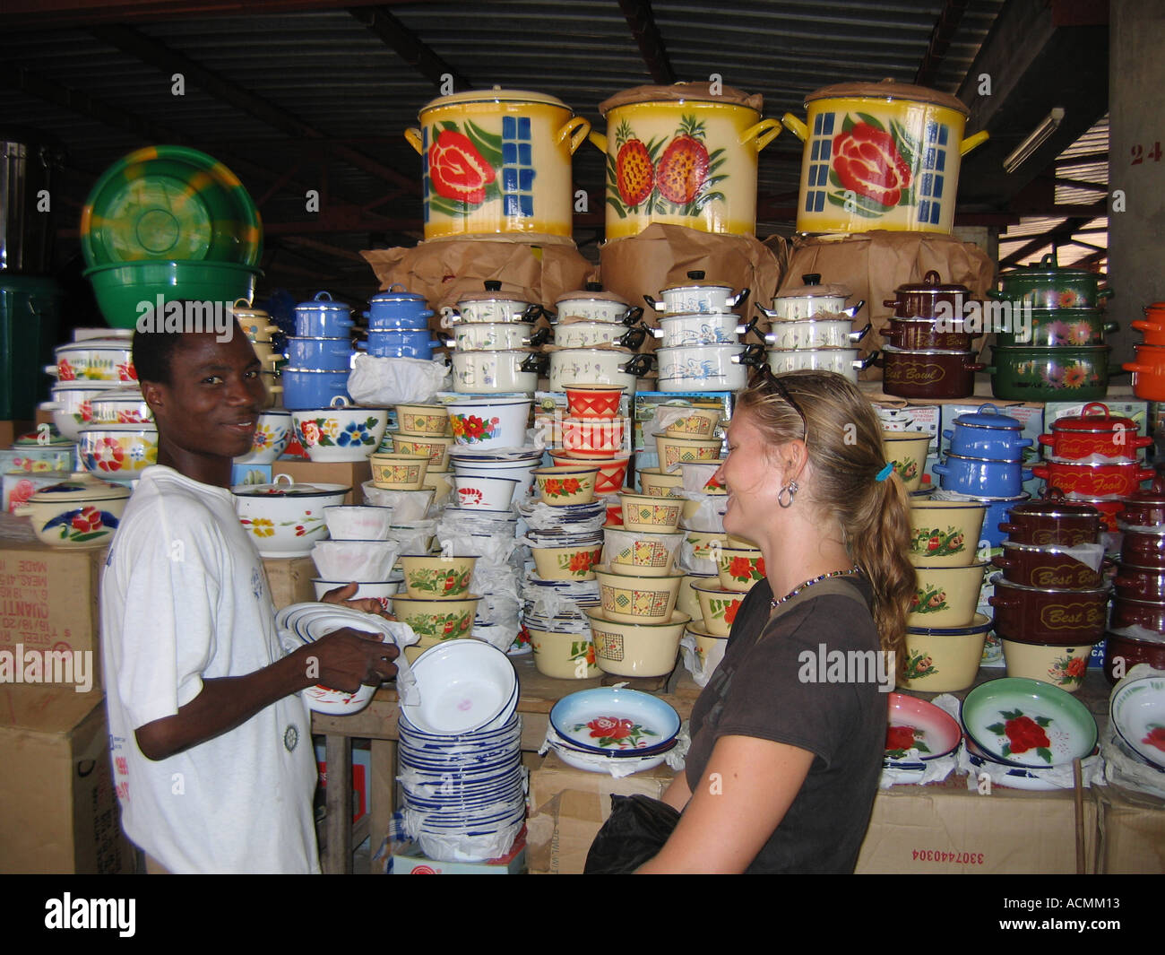 Kitchenware vendor grand market Lome Togo West Africa Stock Photo - Alamy