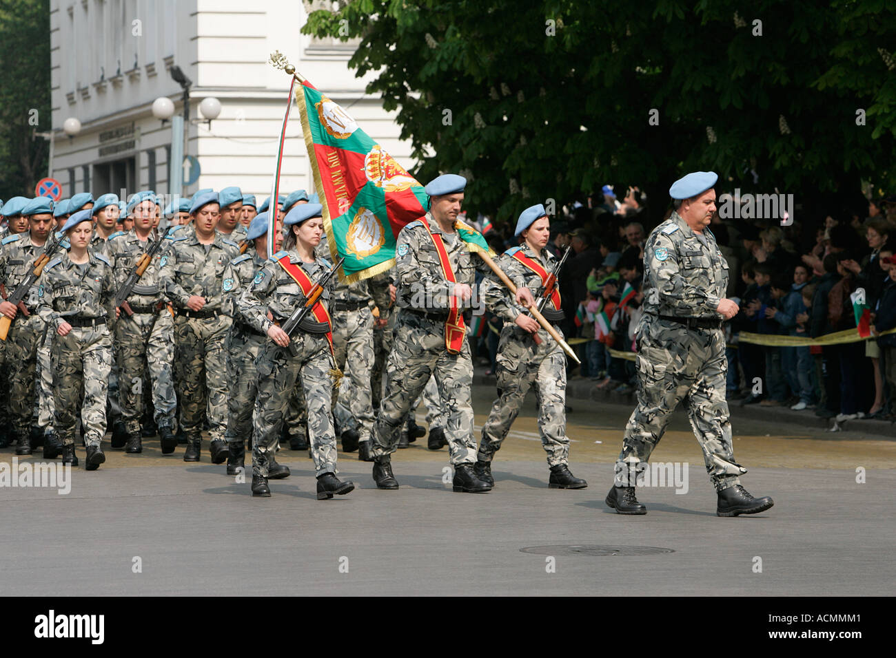 Guardsmen march in step at military parade column Officer Cadets ...