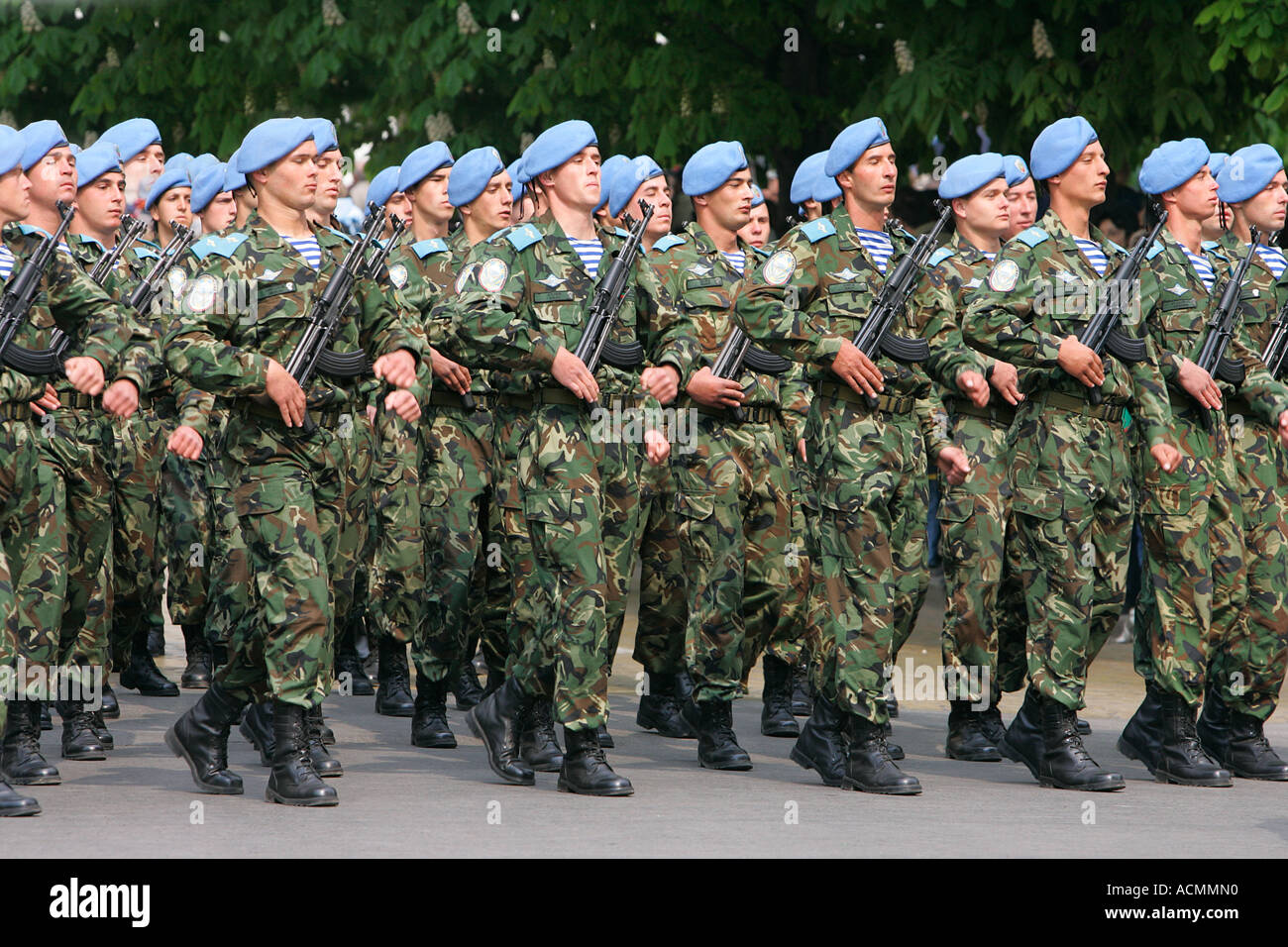 Guardsmen march in step at military parade column Officer Cadets ...