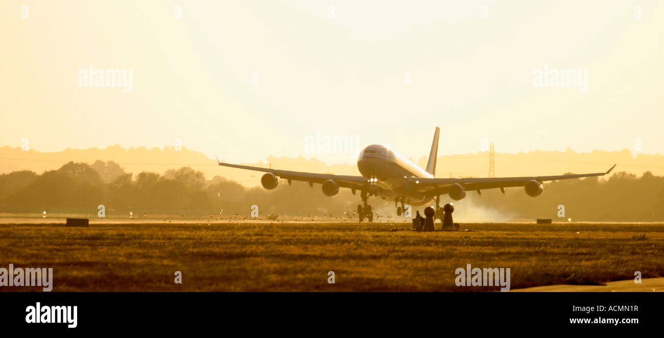 Large commercial airliner landing at dusk Stock Photo - Alamy