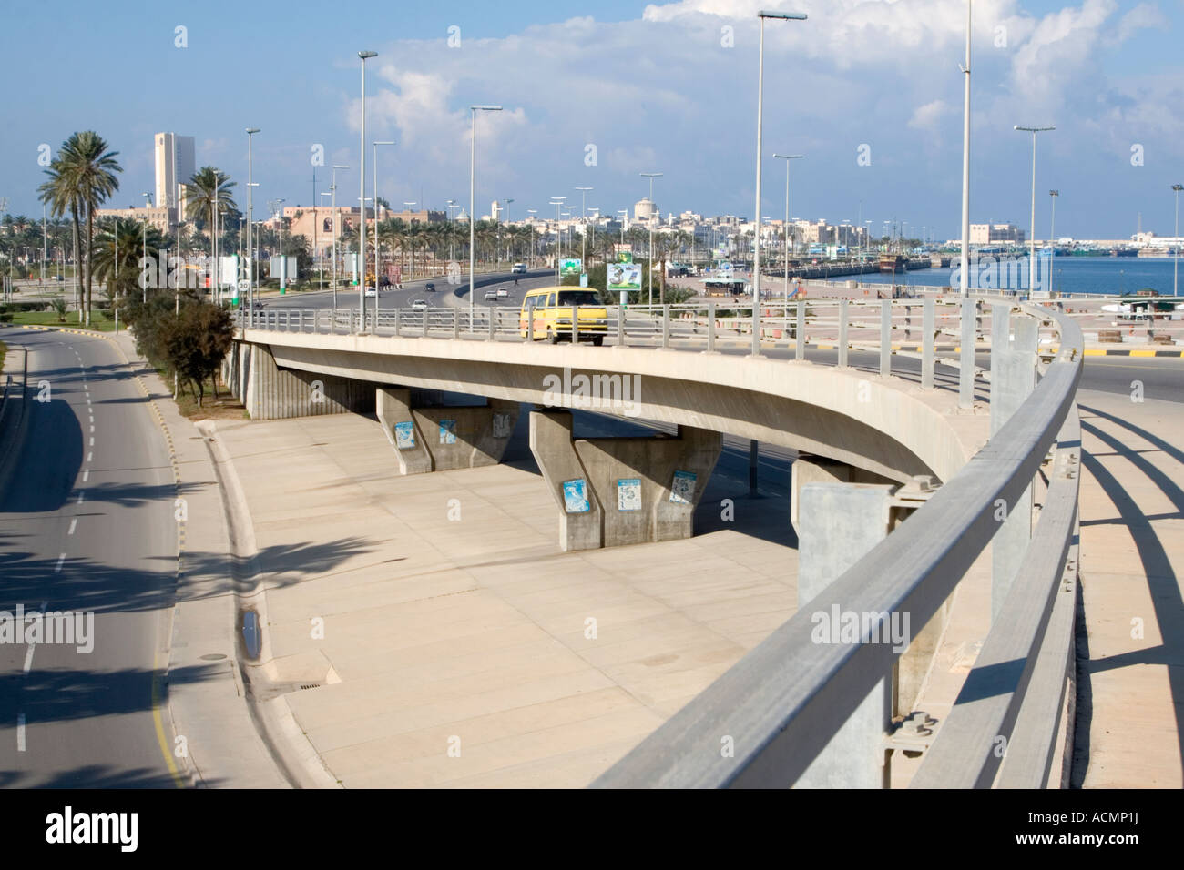 Tripoli, Libya. Corniche. Downtown Tripoli, Port on far right ...
