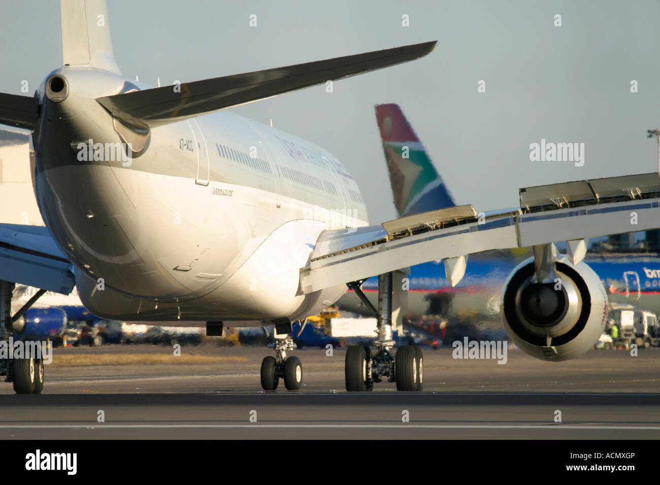 Rear view of Qatar Airways Airbus A330-203 at London Heathrow Airport ...