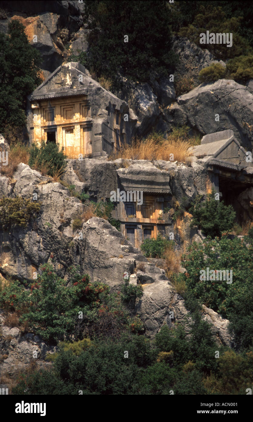 Lycian tombs in the rock face at Myra Turkey Stock Photo - Alamy