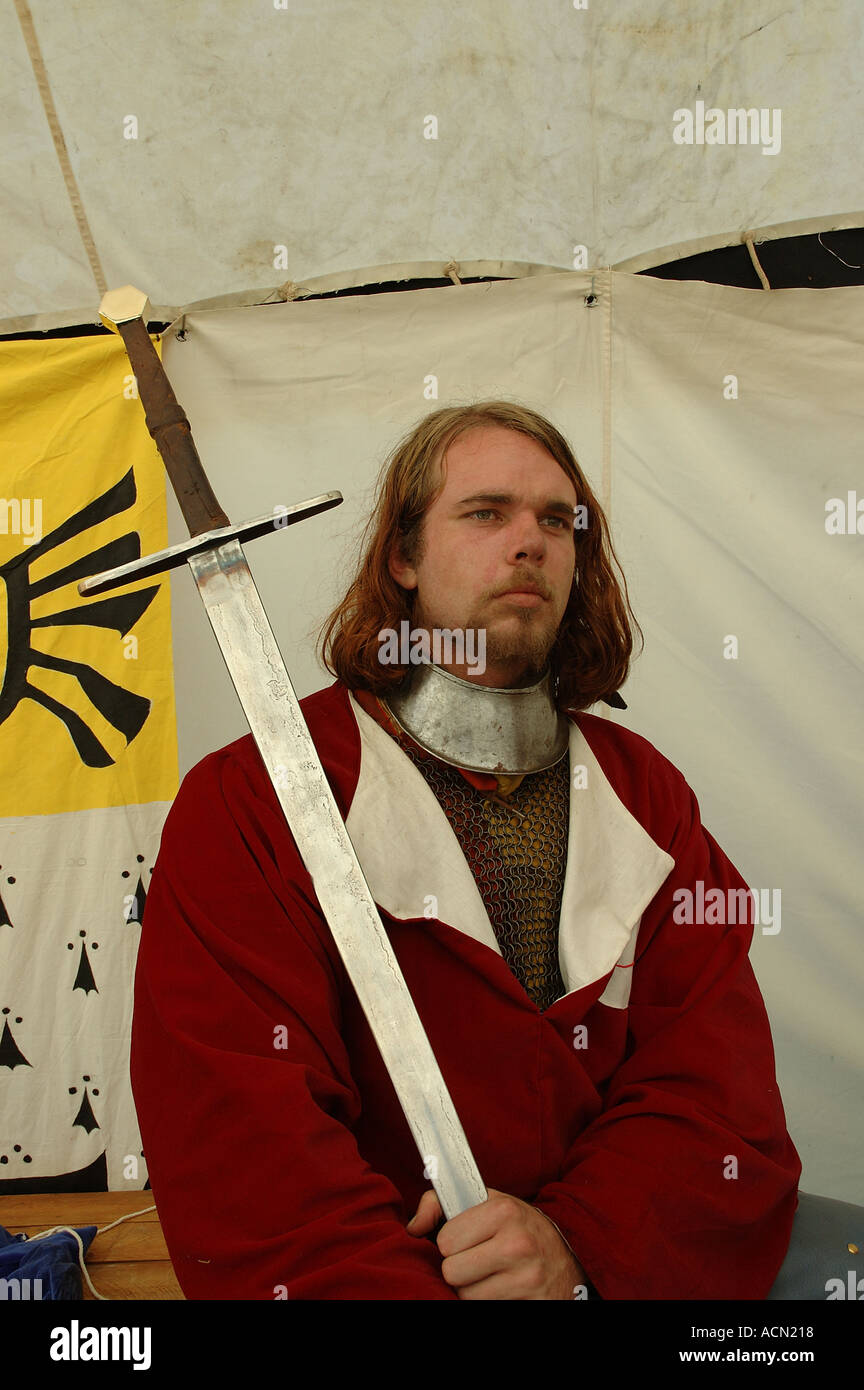 Medieval age of chivalry knight squire posing with weapon of choice DSC ...