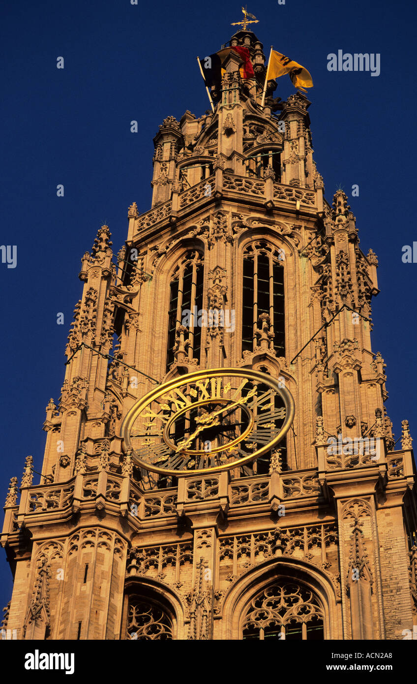 Antwerp Cathedral clock tower in daylight Stock Photo - Alamy