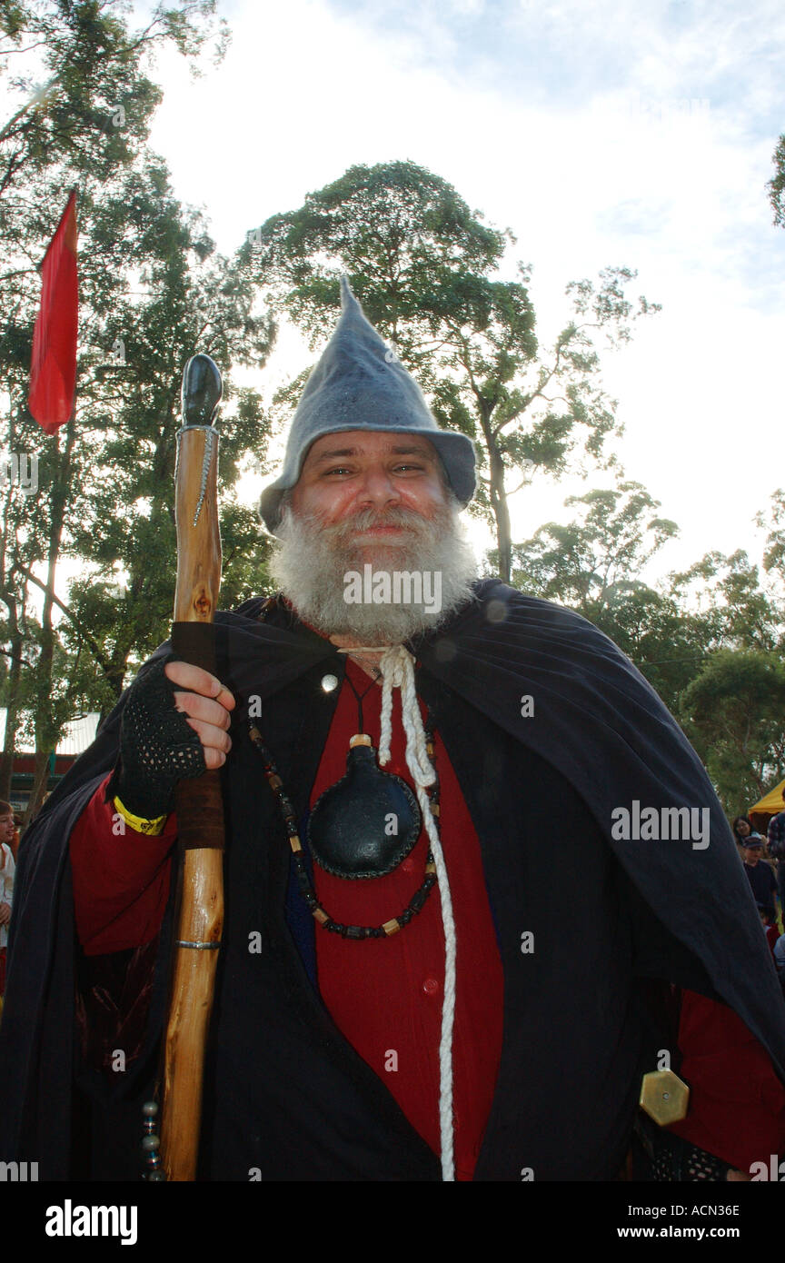 Great wizard with staff grey beard and hat dsc1275 Stock Photo - Alamy