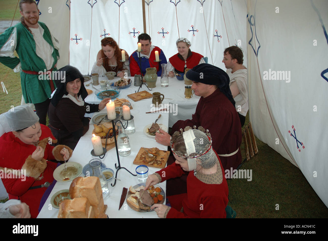 Formal meal in Medieval feasting in tent camp encampment dsc 1397 Stock ...