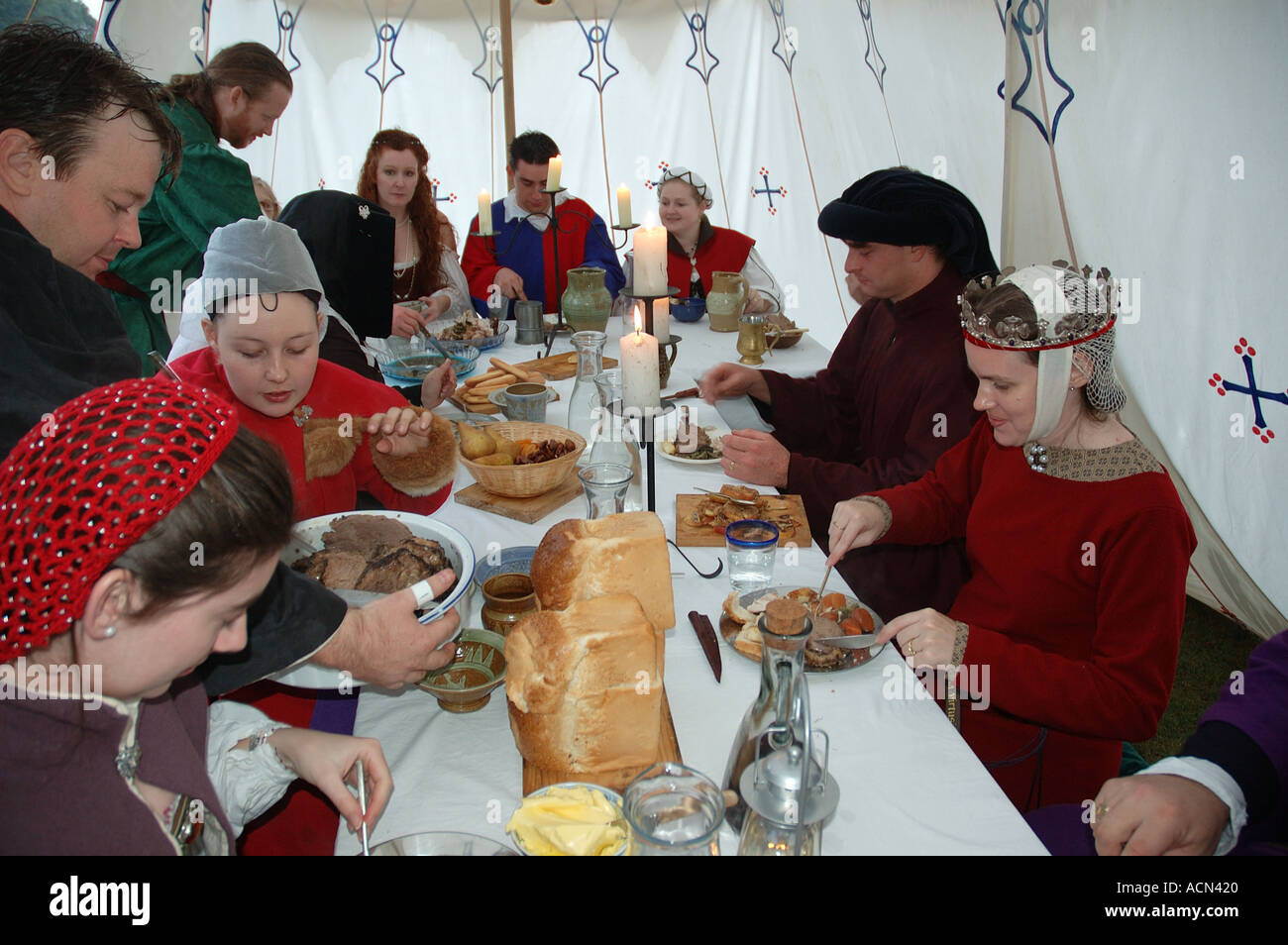 Formal meal in Medieval feasting in tent camp encampment dsc 1399 Stock ...