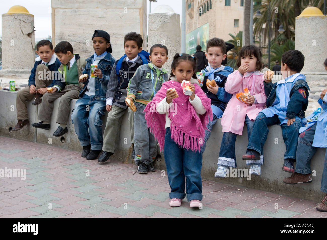 Tripoli, Libya. School Children Having Lunch before Museum Tour Stock ...
