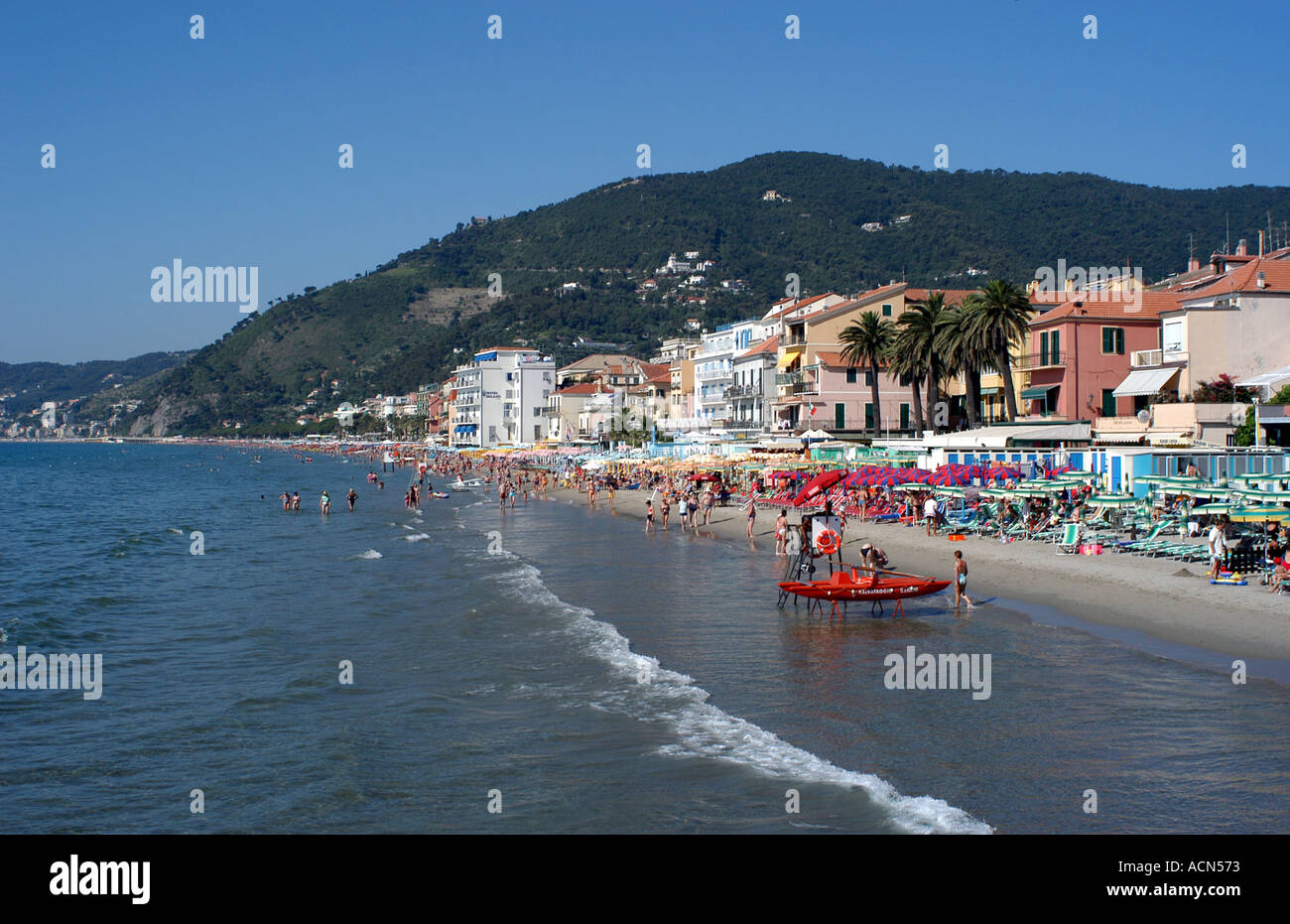 The seafront at the Italian resort of Alassio on the meditteranian ...