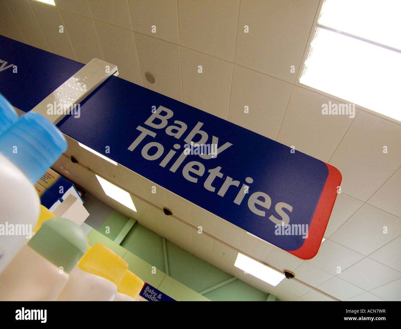 Baby Toiletries sign in supermarket Stock Photo - Alamy