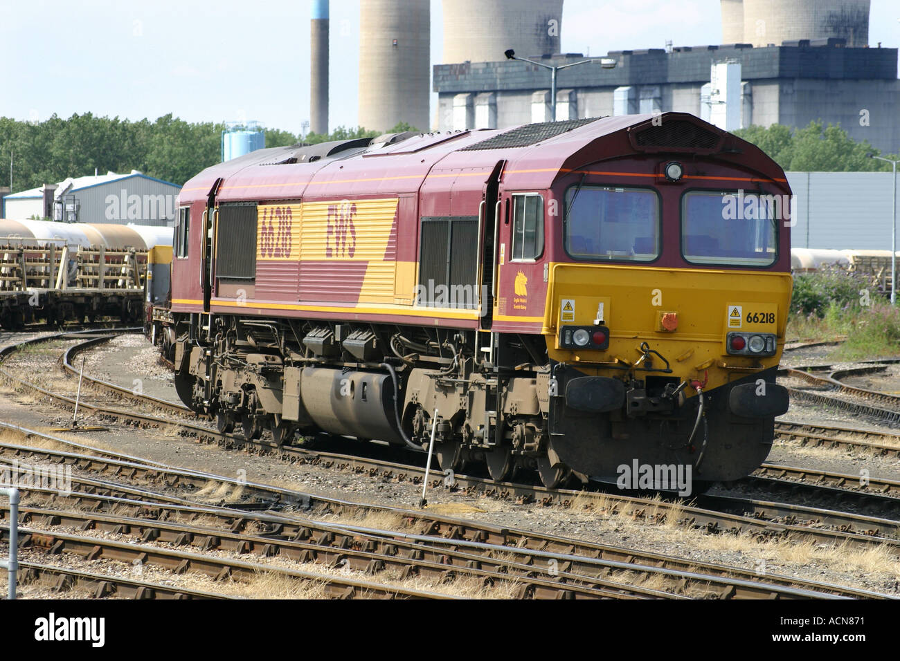 English Welsh Scottish Railway EWS Class 66 freight locomotive stabled ...