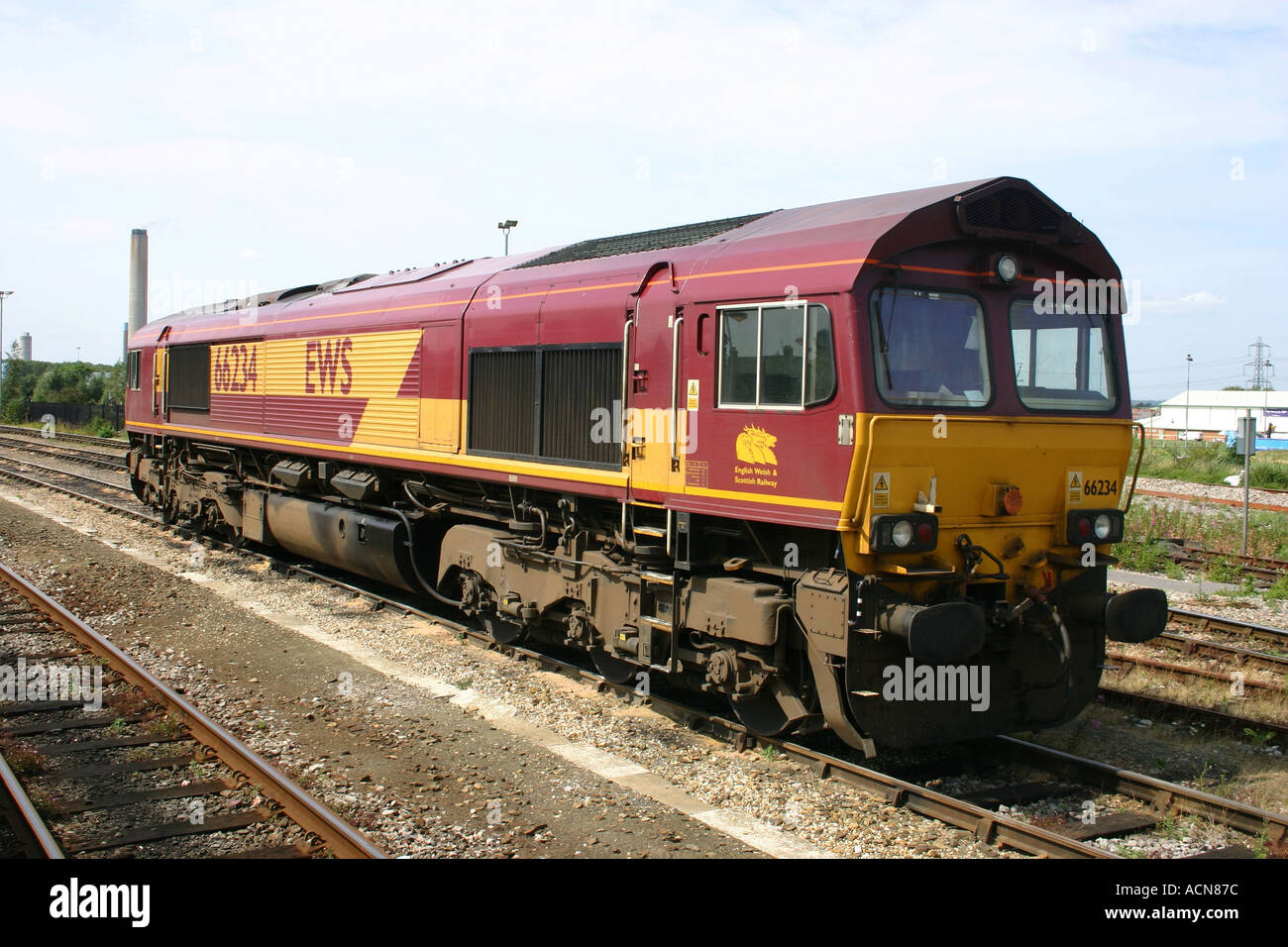 English Welsh Scottish Railway EWS Class 66 freight locomotive stabled ...
