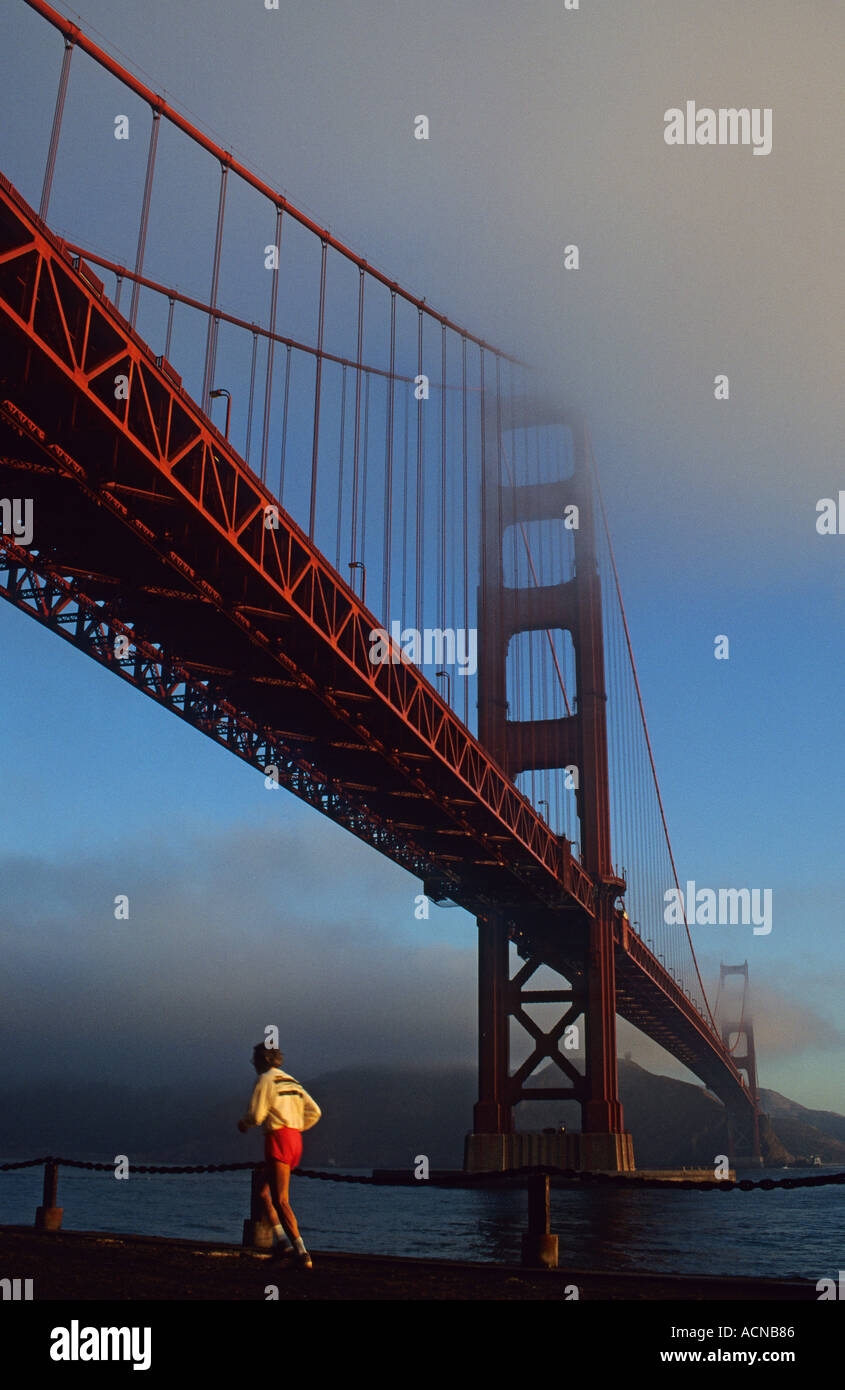 California San Francisco Golden Gate Bridge runner at sunrise Stock ...