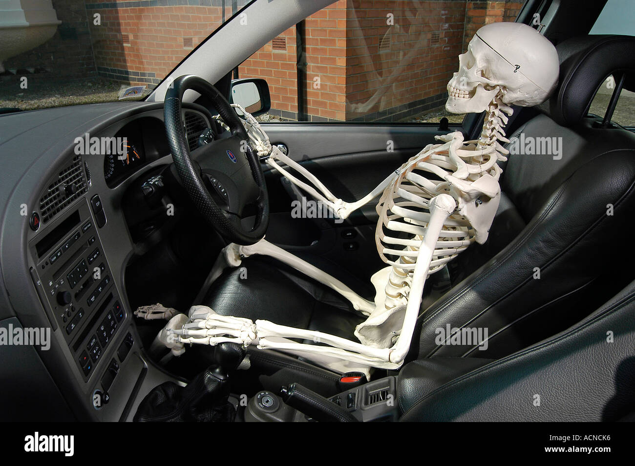 Skeleton at the wheel of a car Stock Photo - Alamy