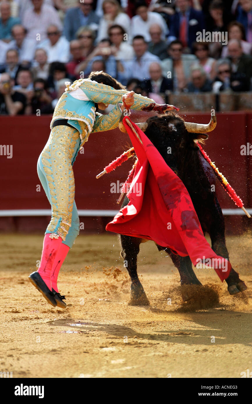 Curro Diaz killing a bull with sword, Seville, Spain, 2006 Stock Photo ...