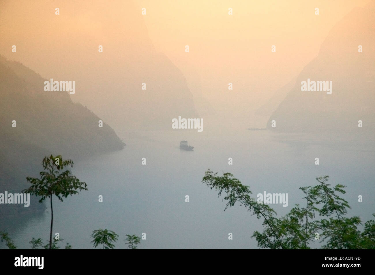 Sunset view of Xiling Gorge Three Gorges Yangtze River China Stock ...