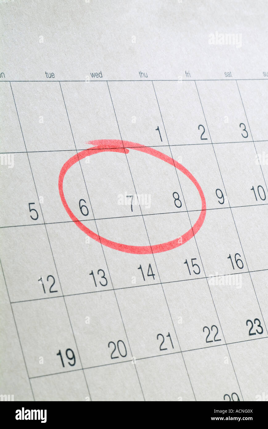 Date Marked with red pen Stock Photo - Alamy