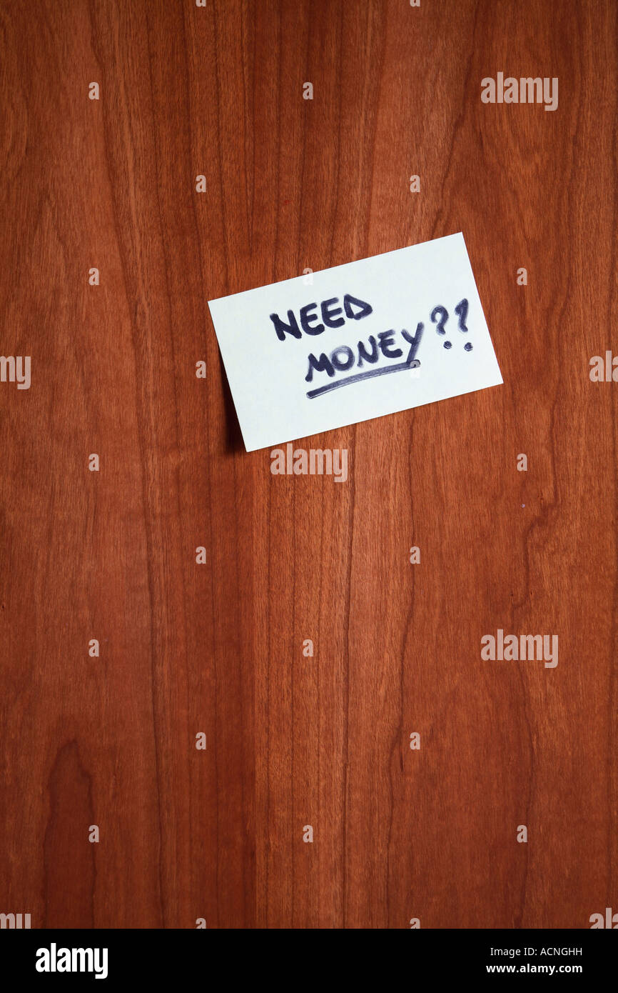 need money ? written on a post it note Stock Photo - Alamy