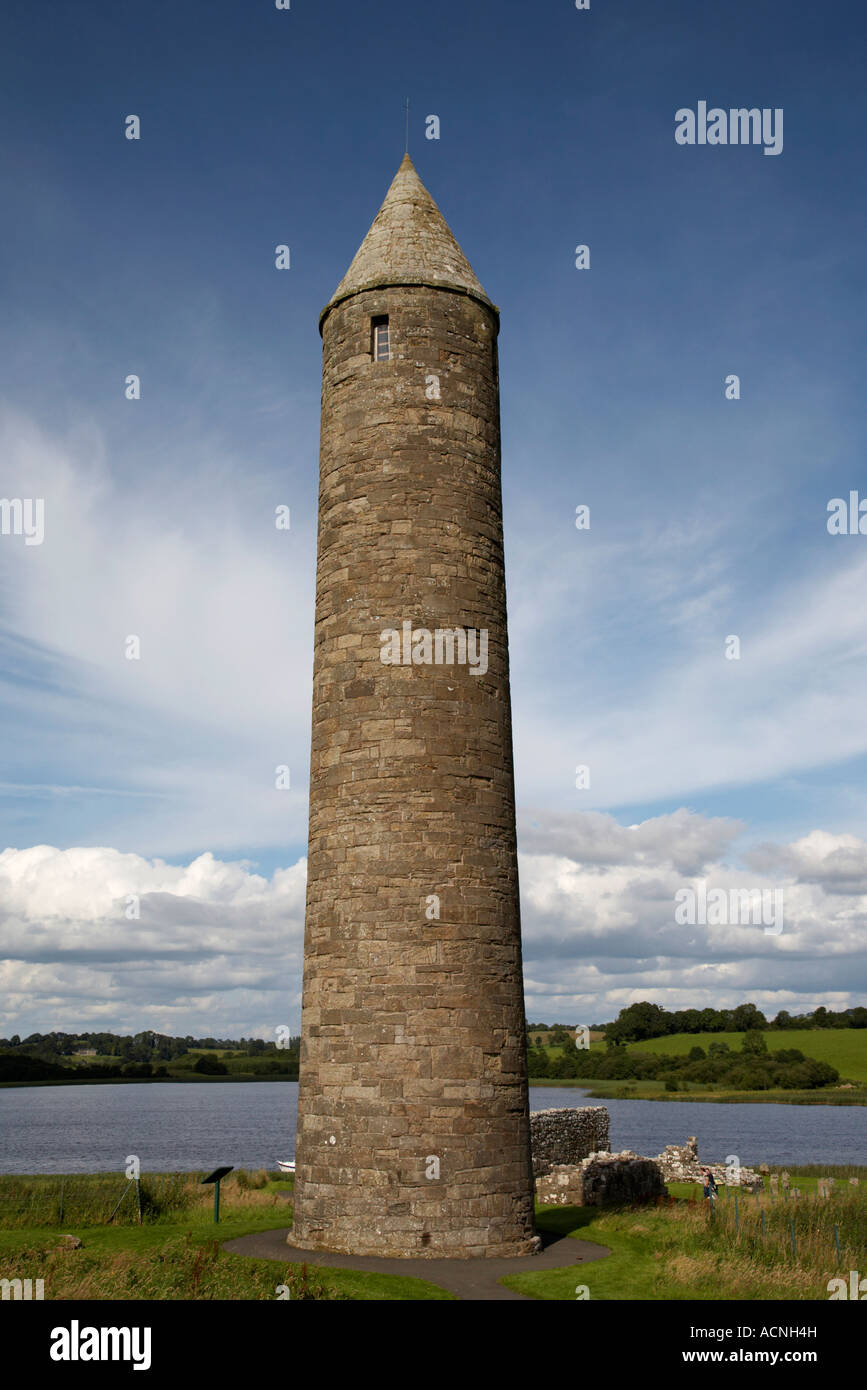 The 12th century round tower on devenish island blue cloudy sky Stock ...