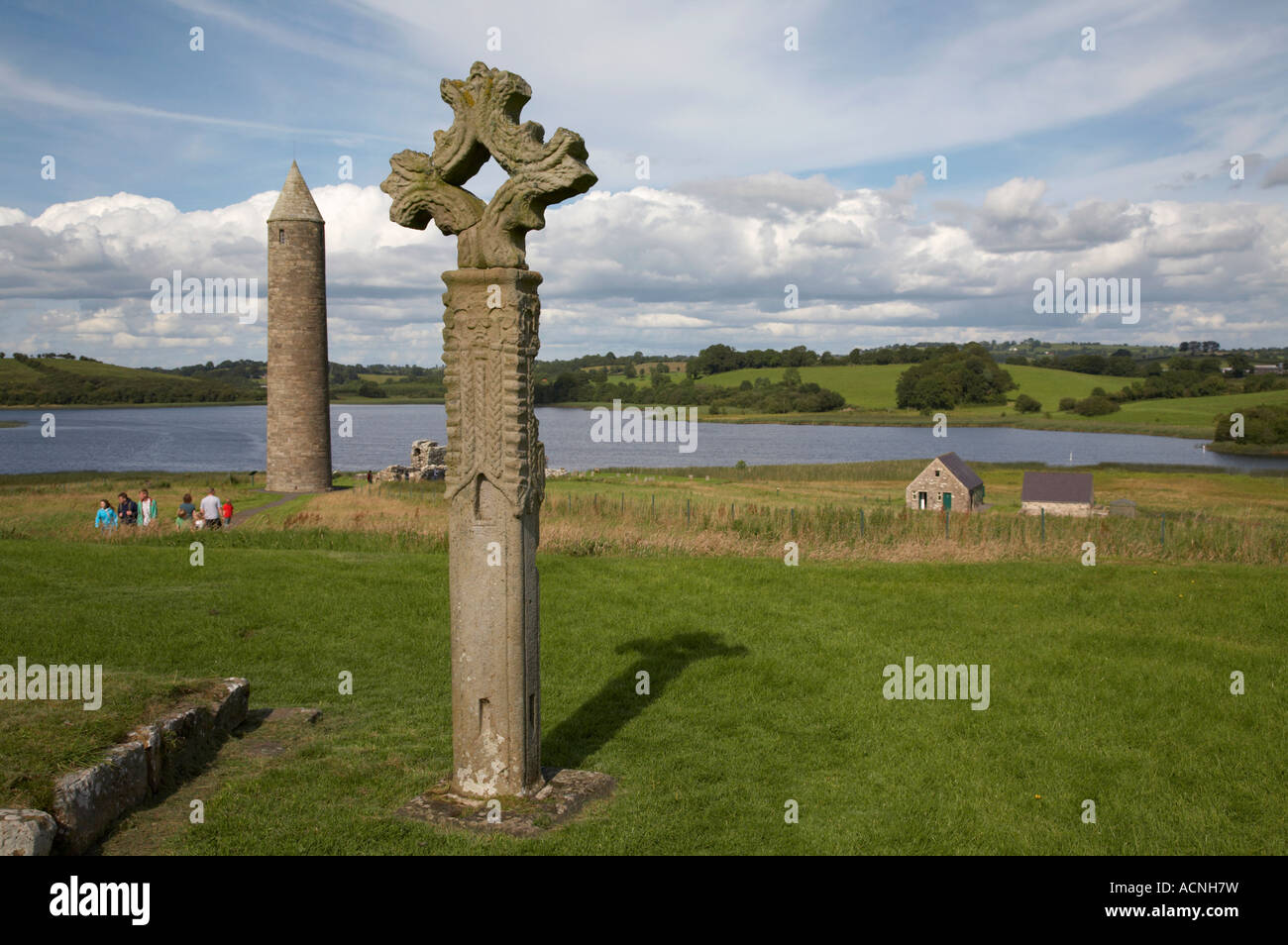round tower and mid 15th century high cross in the graveyard on ...