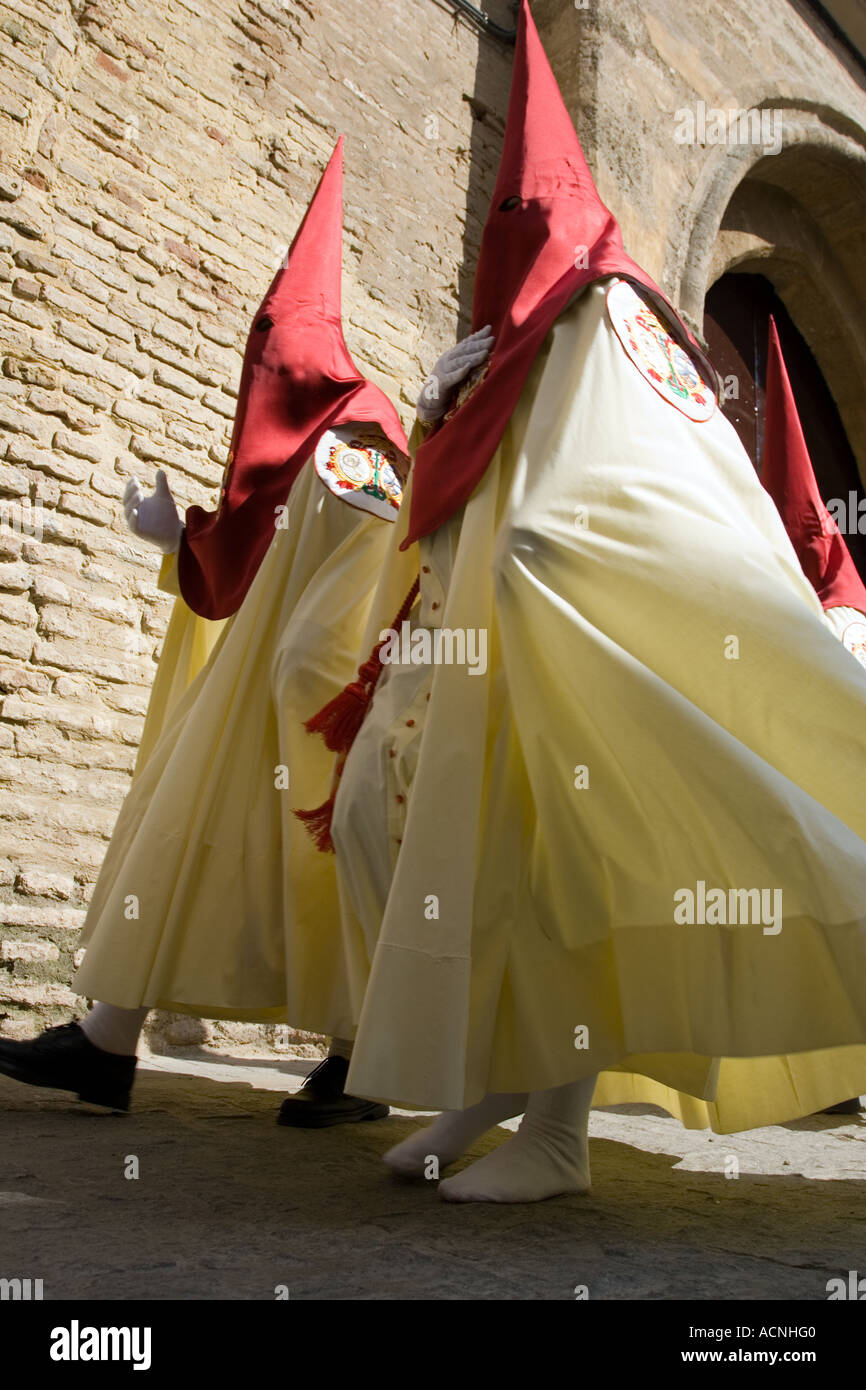 Penitents with red hood, holy week, seville, spain, 2006 Stock Photo ...