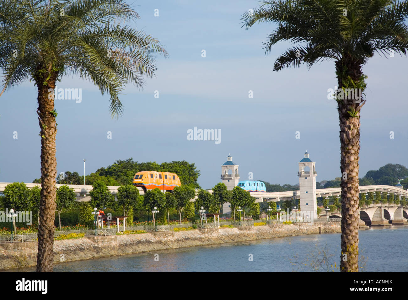 New Sentosa Express Monorail trains on track across Keppel Channel ...