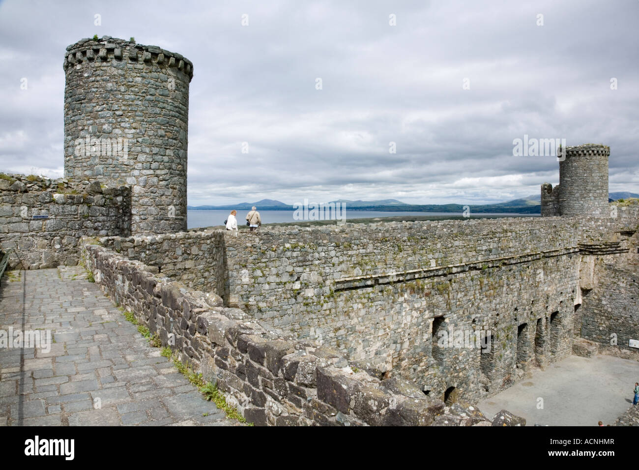 Views across Snowdonia from the walls of Harlech Castle in Snowdonia ...