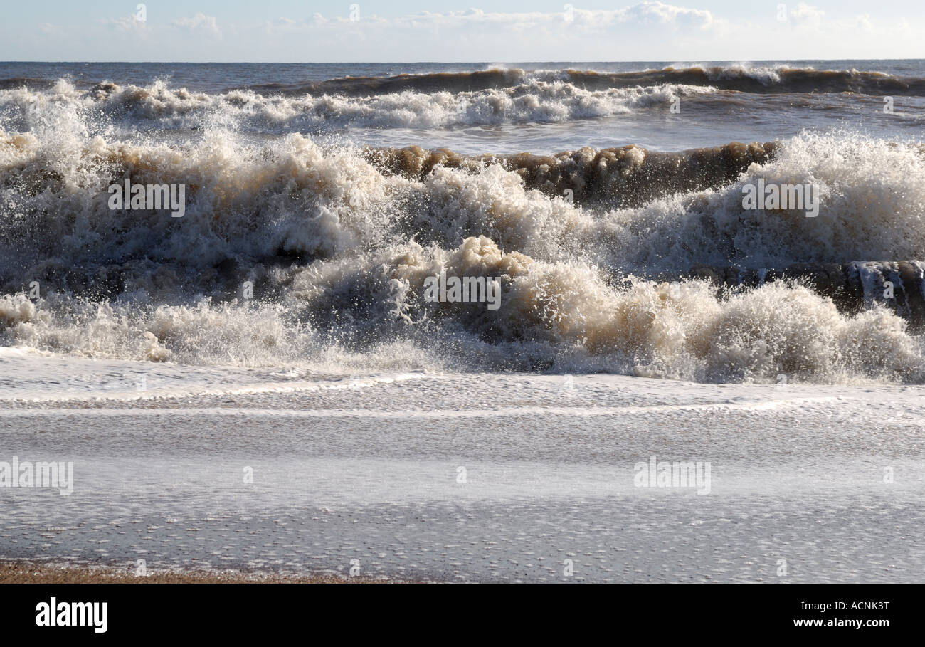 Waves Crash onto the Beach , East Coast of England Stock Photo - Alamy