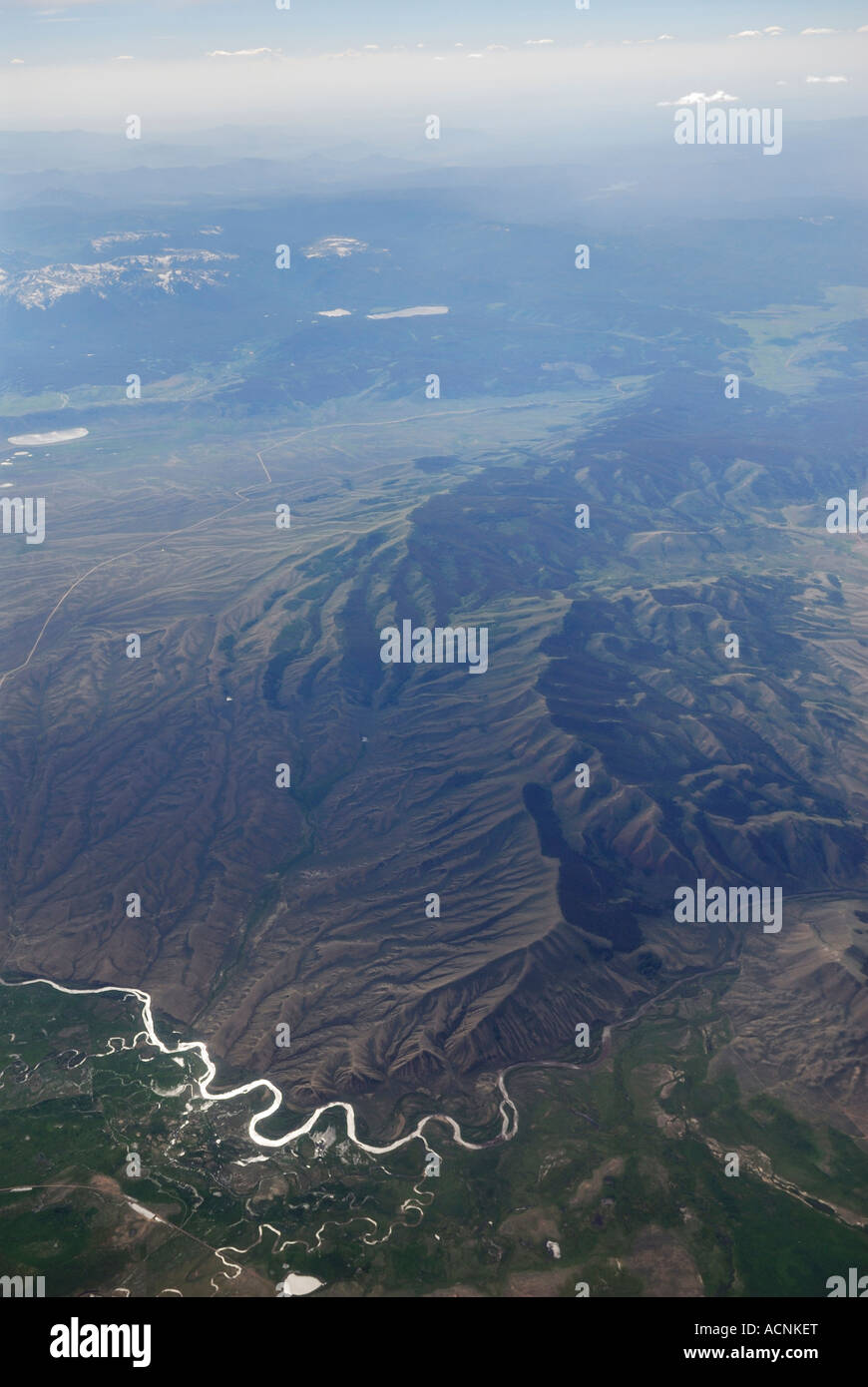 Aerial view of North Platte River and Independance Mountain Mount ...