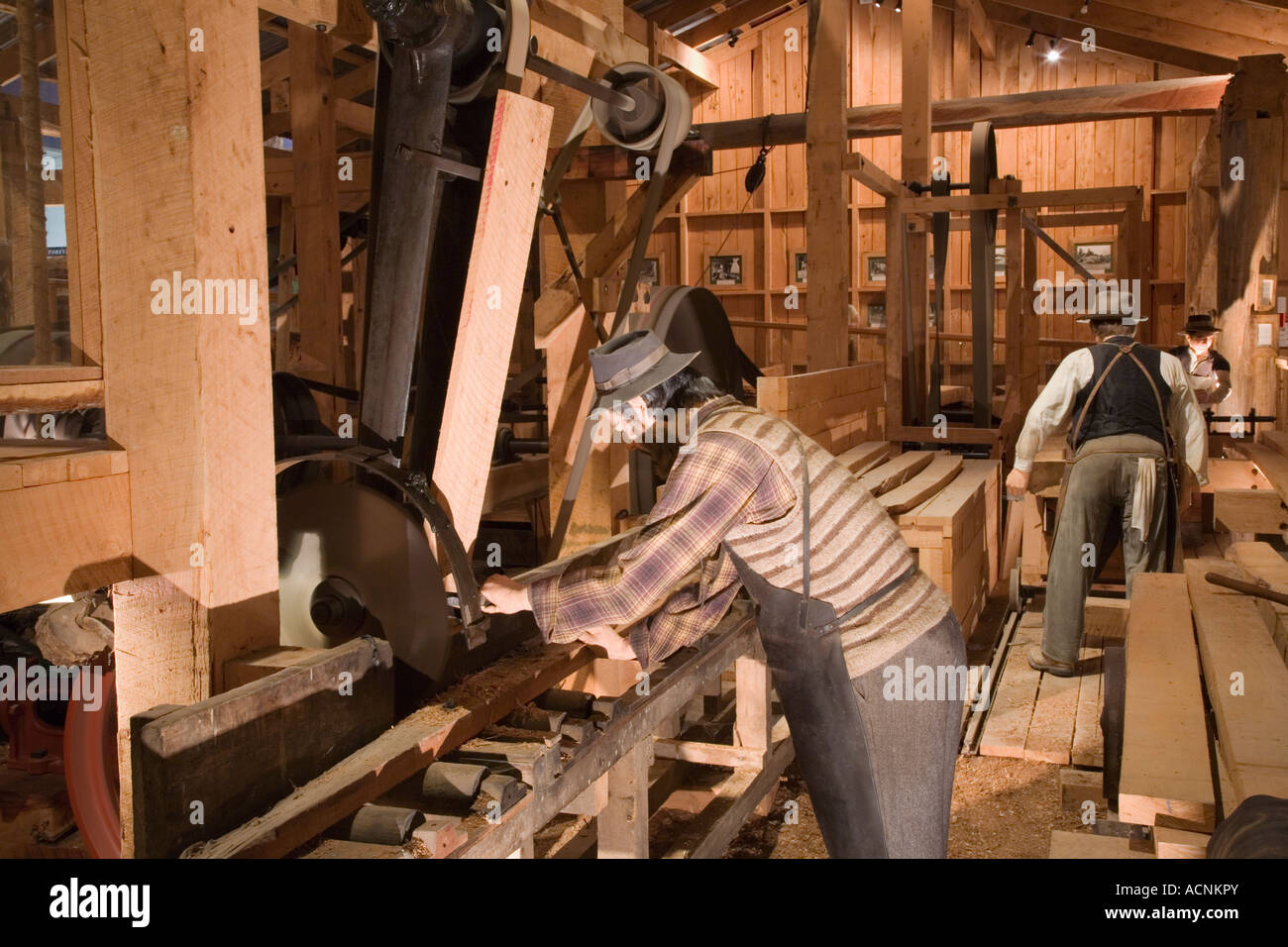 The Kauri Museum display of early pioneer sawmill inside Kauri timber ...