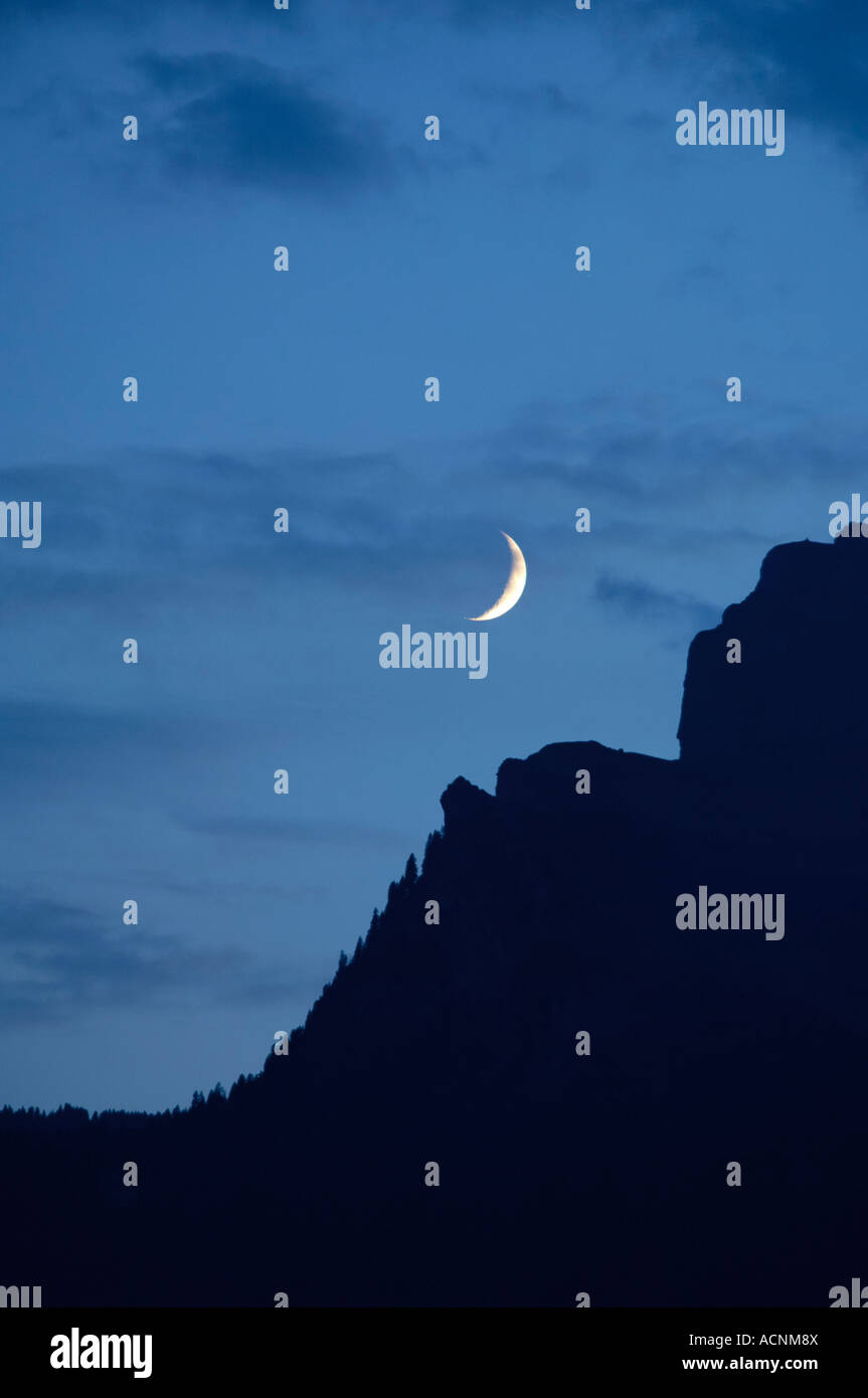 A waning moon above the Alvier group, Rhine Valley CH Stock Photo - Alamy