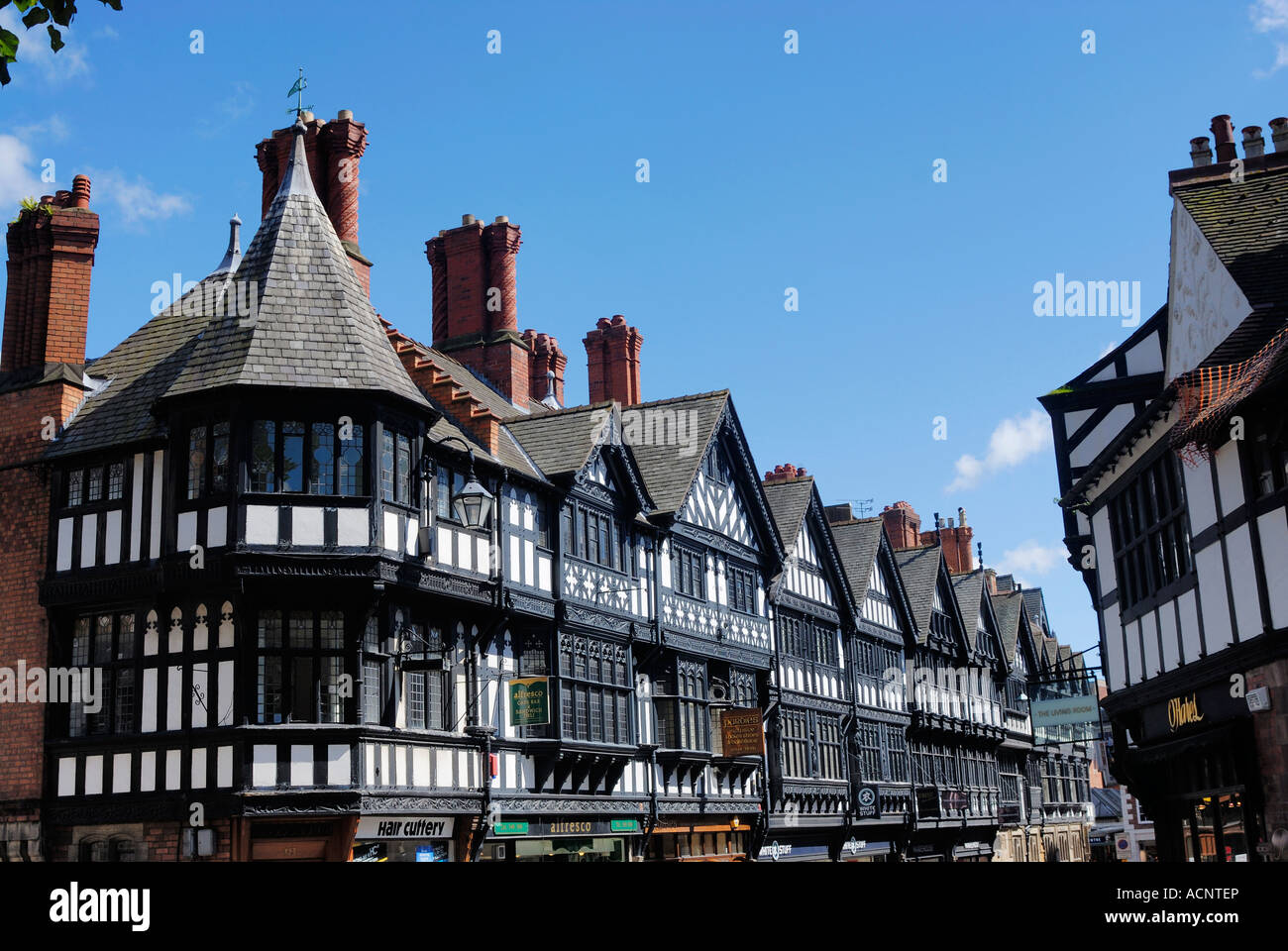 Chester. Half timbered Tudor style architecture on buildings in ...