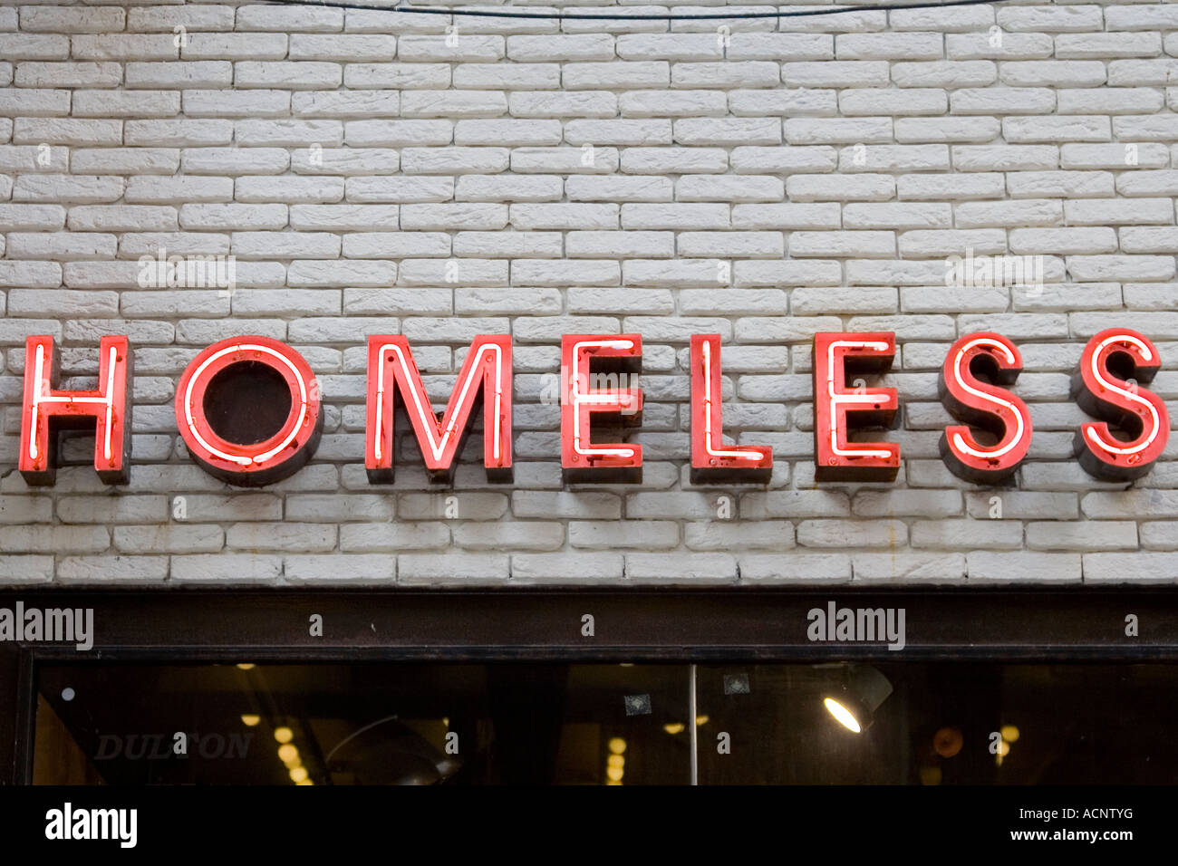 Homeless, Neon Red Sign Reading Stock Photo - Alamy