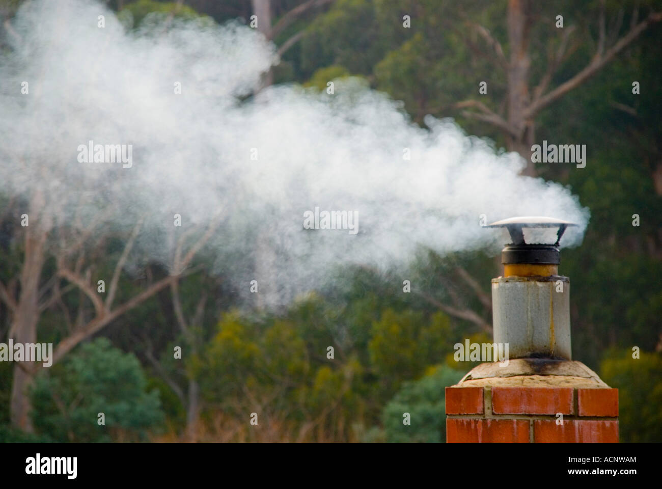 A smoking household chimney from a wood fired heater Stock Photo - Alamy