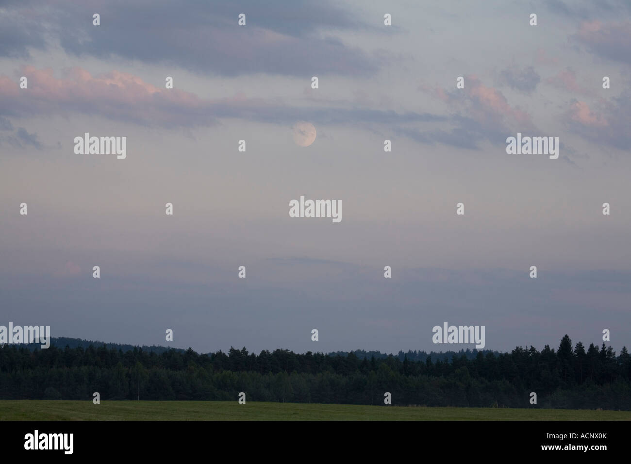 Moon rising in clouds in the early evening light Stock Photo - Alamy