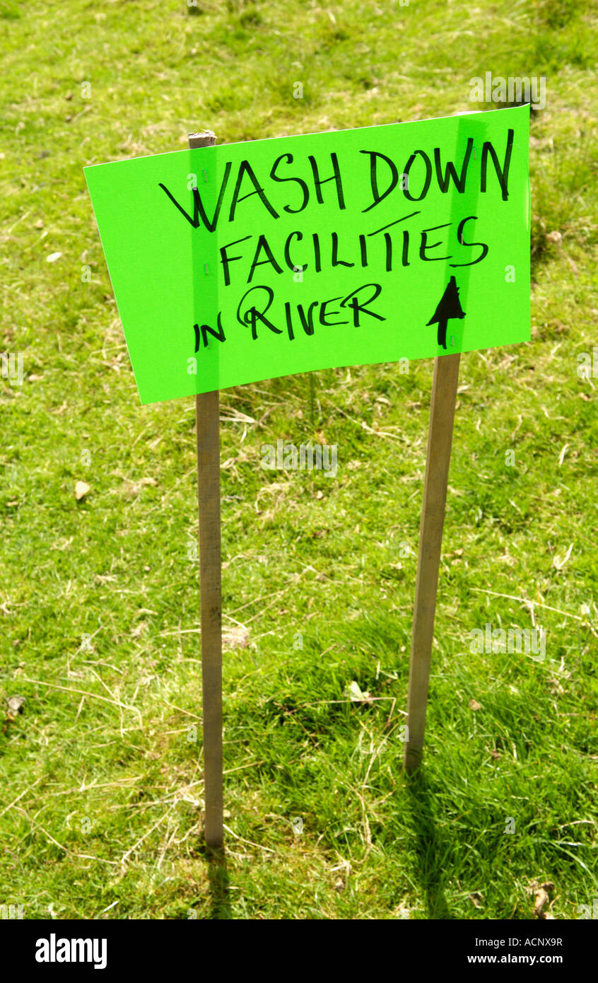 WASH DOWN FACILITIES IN RIVER sign at annual World Mountain Bike Bog ...