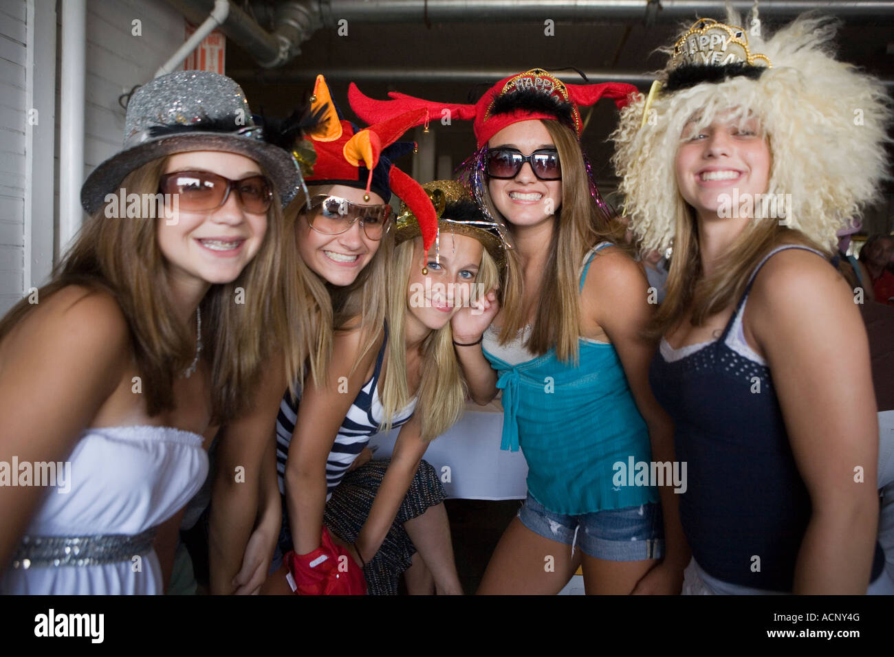 Adolescent contestants at annual hat contest at the race track Saratoga ...