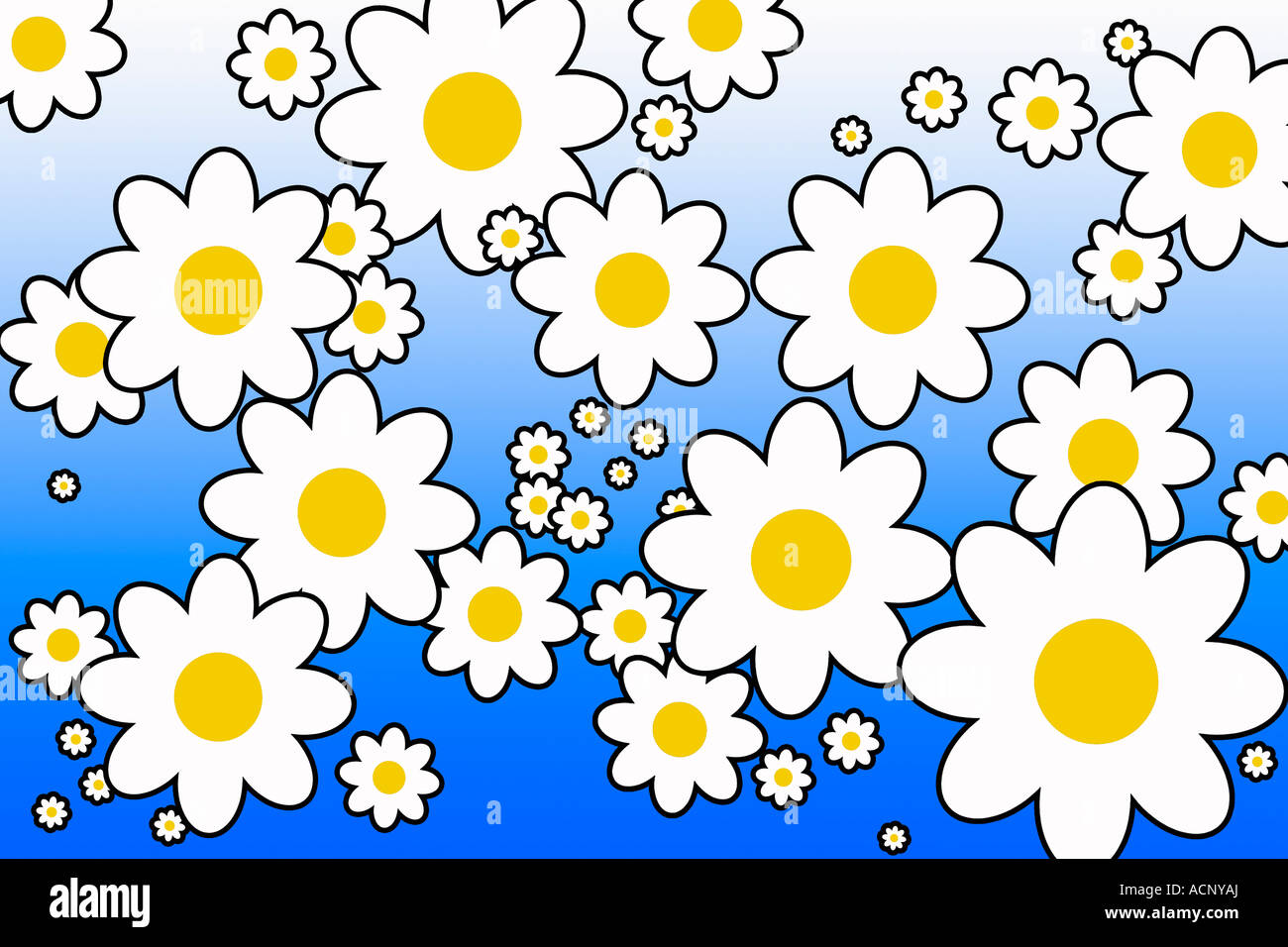 Stylized daisy flowers on a gradient blue background Stock Photo - Alamy
