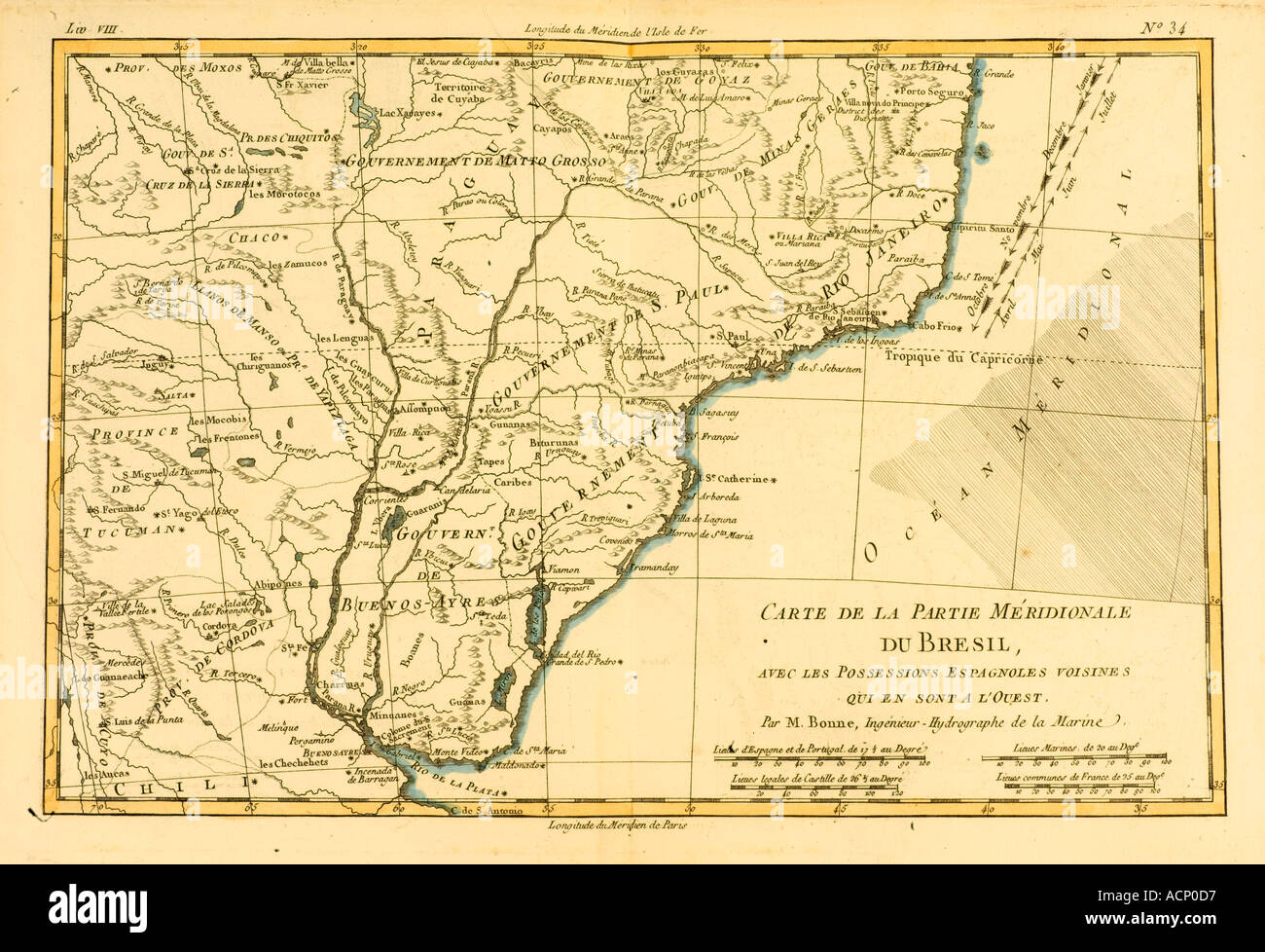 Map of Southern Brazil circa 1760 Stock Photo - Alamy