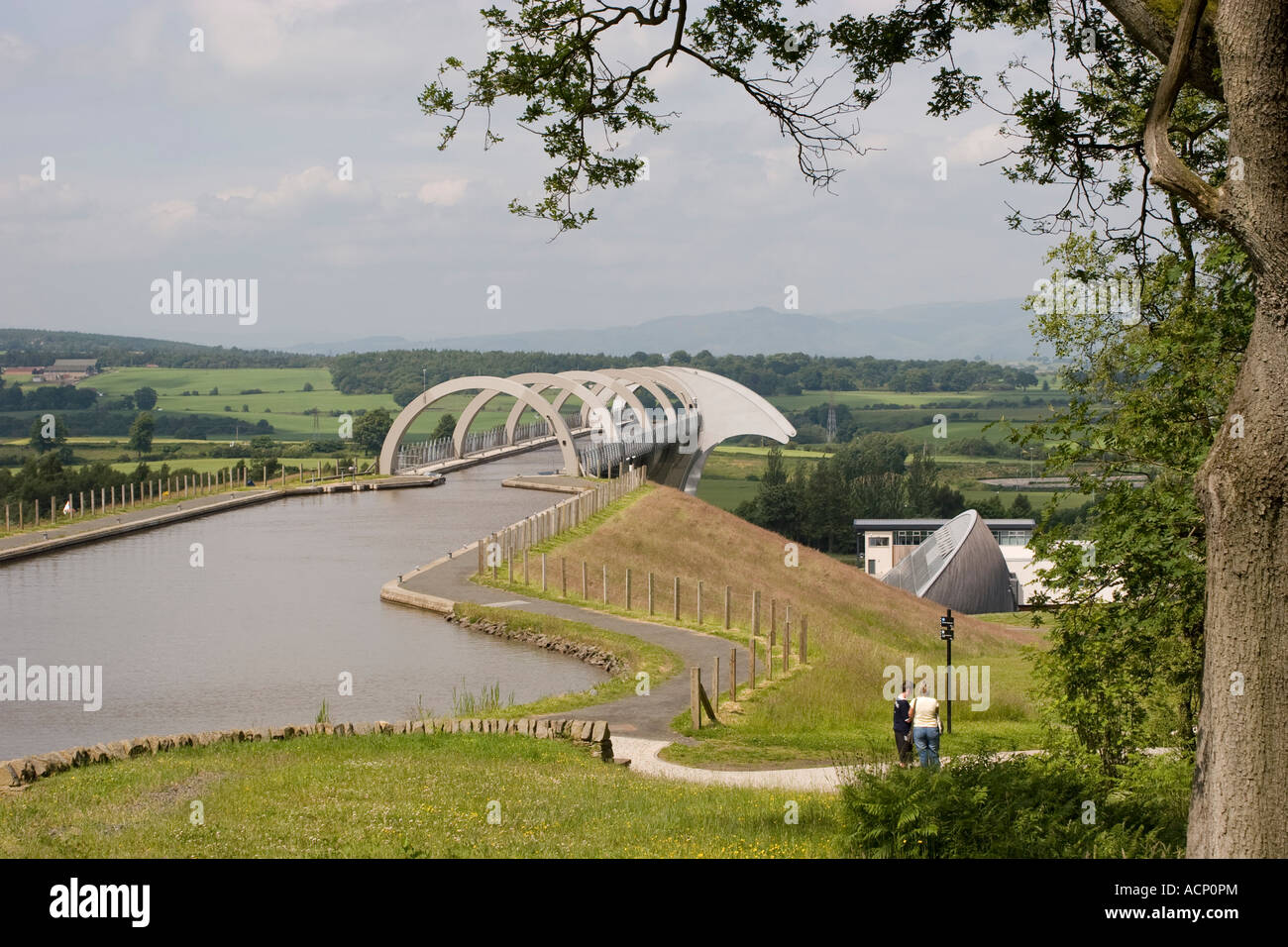 View of canal aqueduct and wheel mechanism Falkirk Wheel Scotland UK ...